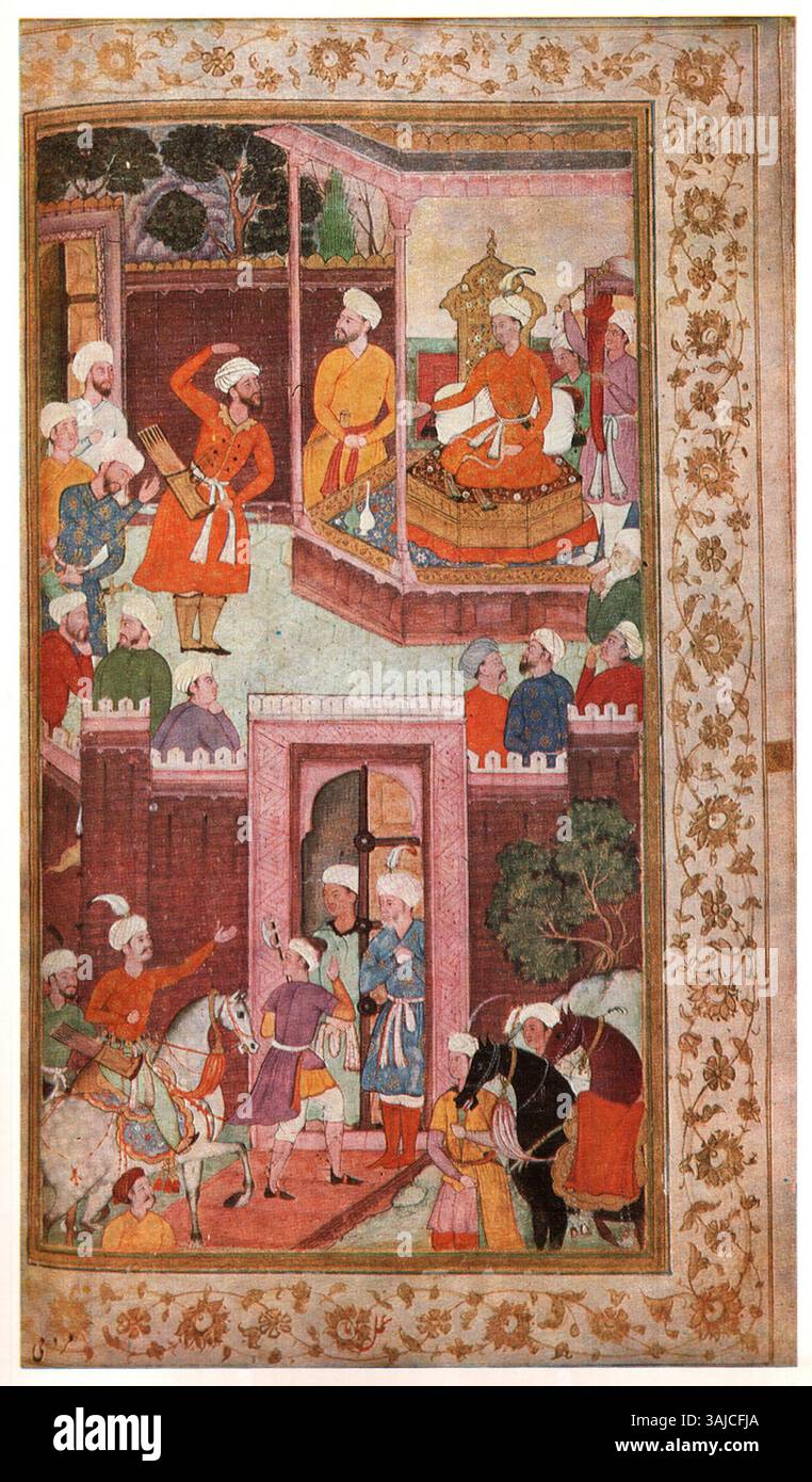 The painting from the Baburnama shows Babur’s reaction to the loss of ...