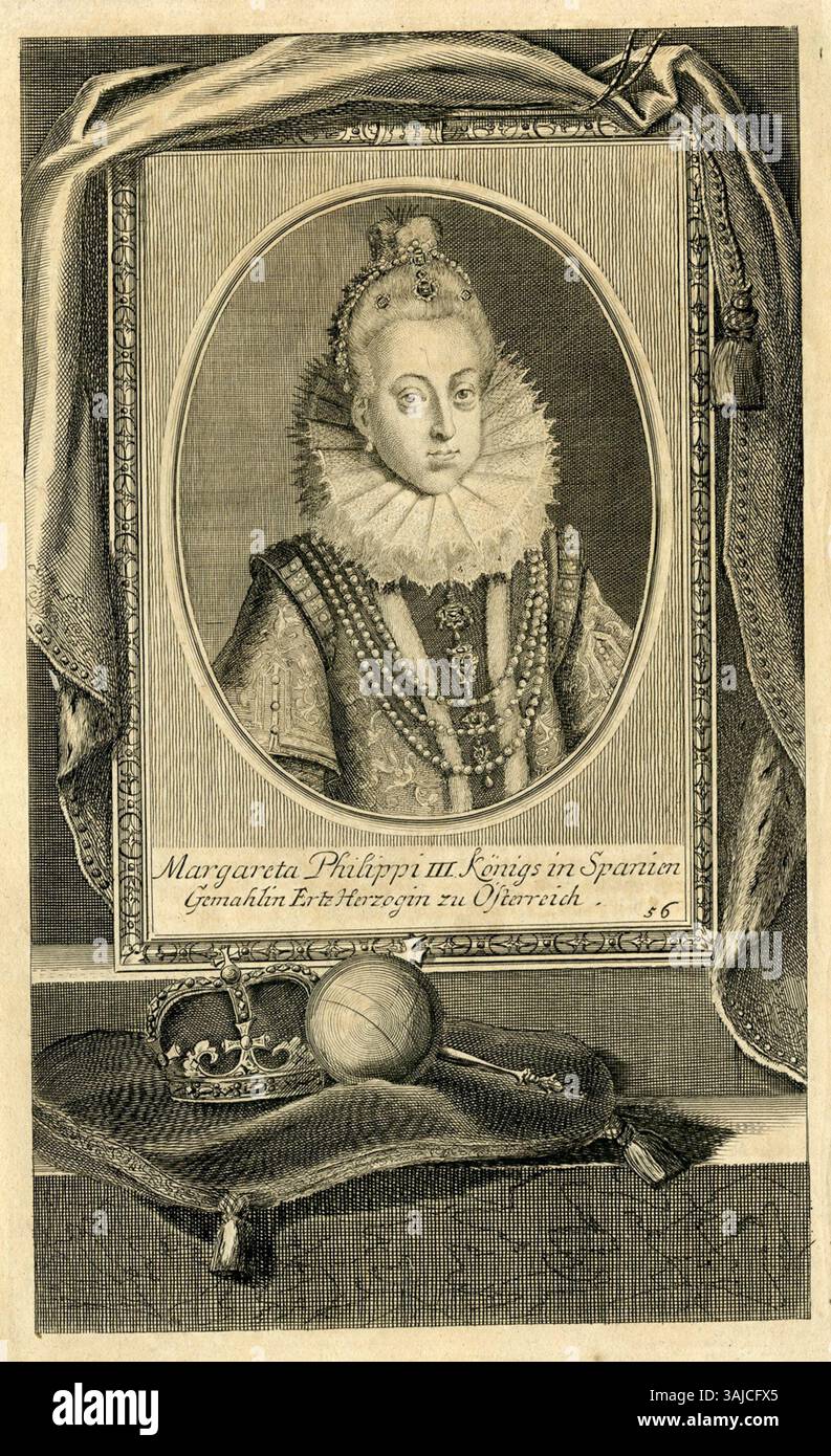 This engraving from circa 1720 depicts Margaret of Austria, Queen of ...