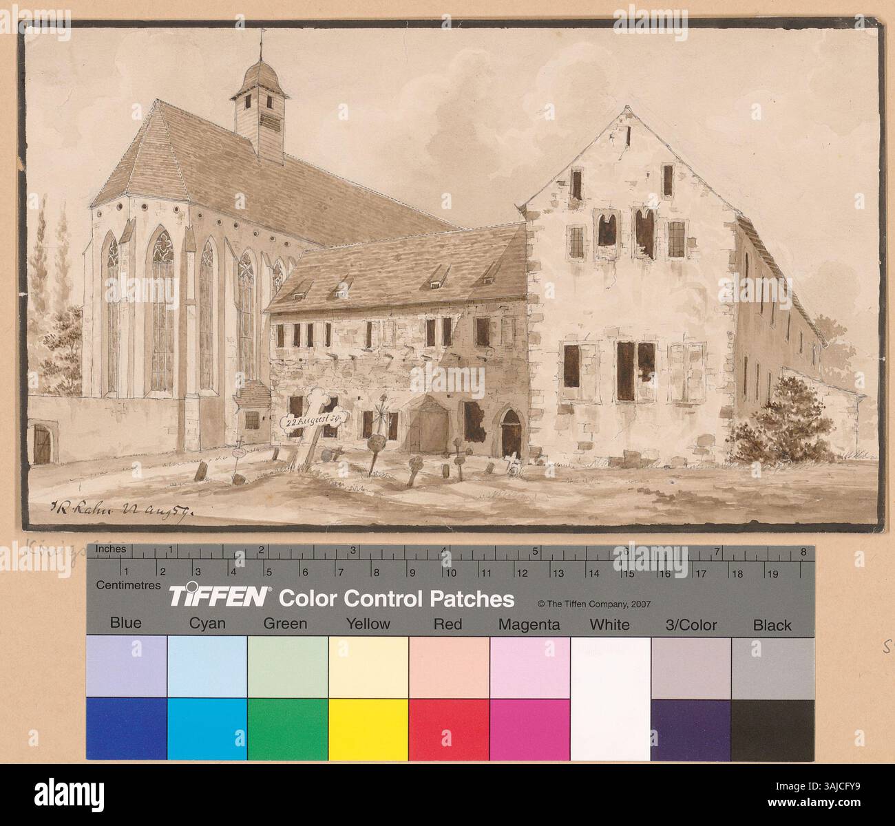 This 1859 drawing by Johann Rudolf Rahn presents an exterior view of ...