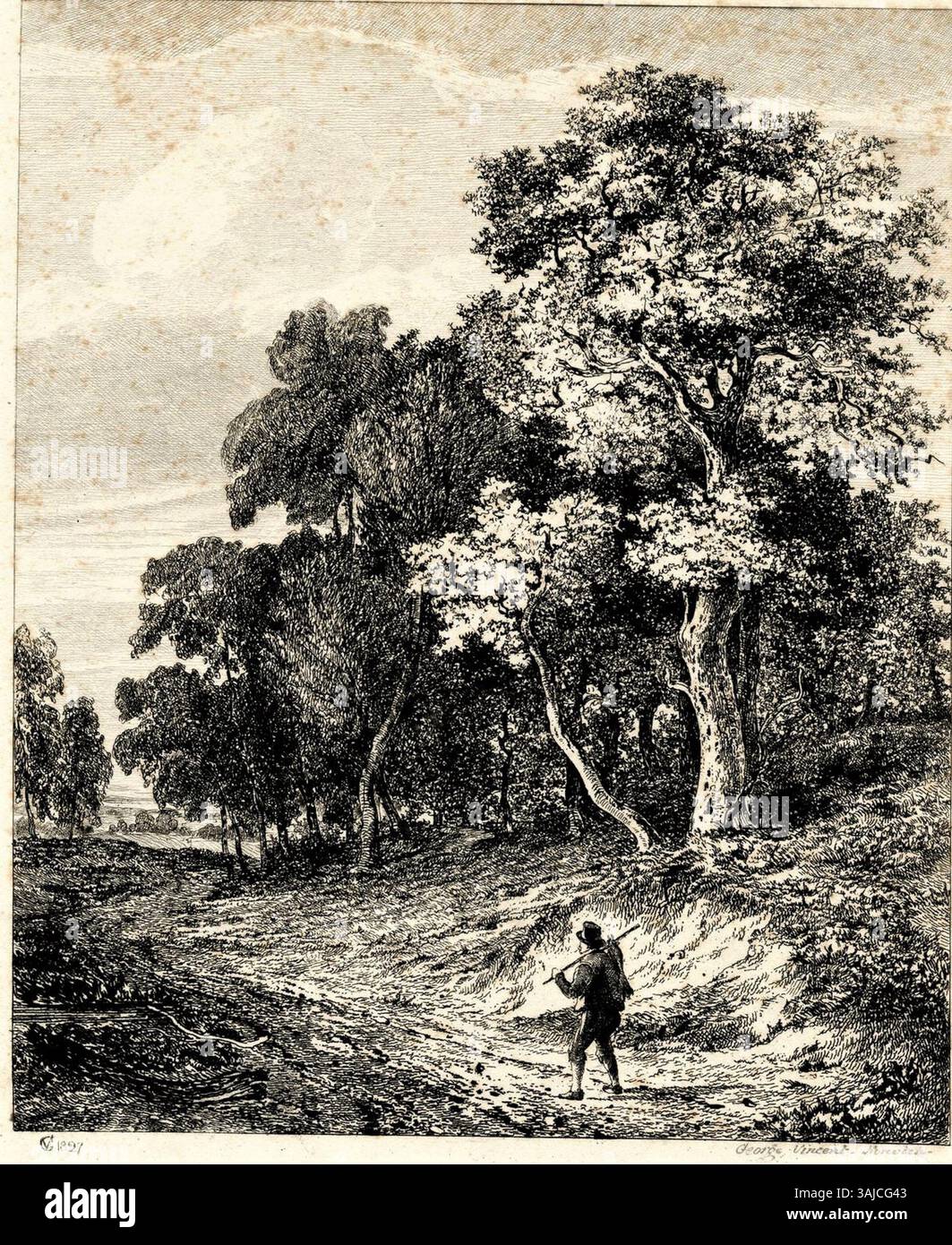 This etching by George Vincent, created between 1826 and 1827, depicts ...