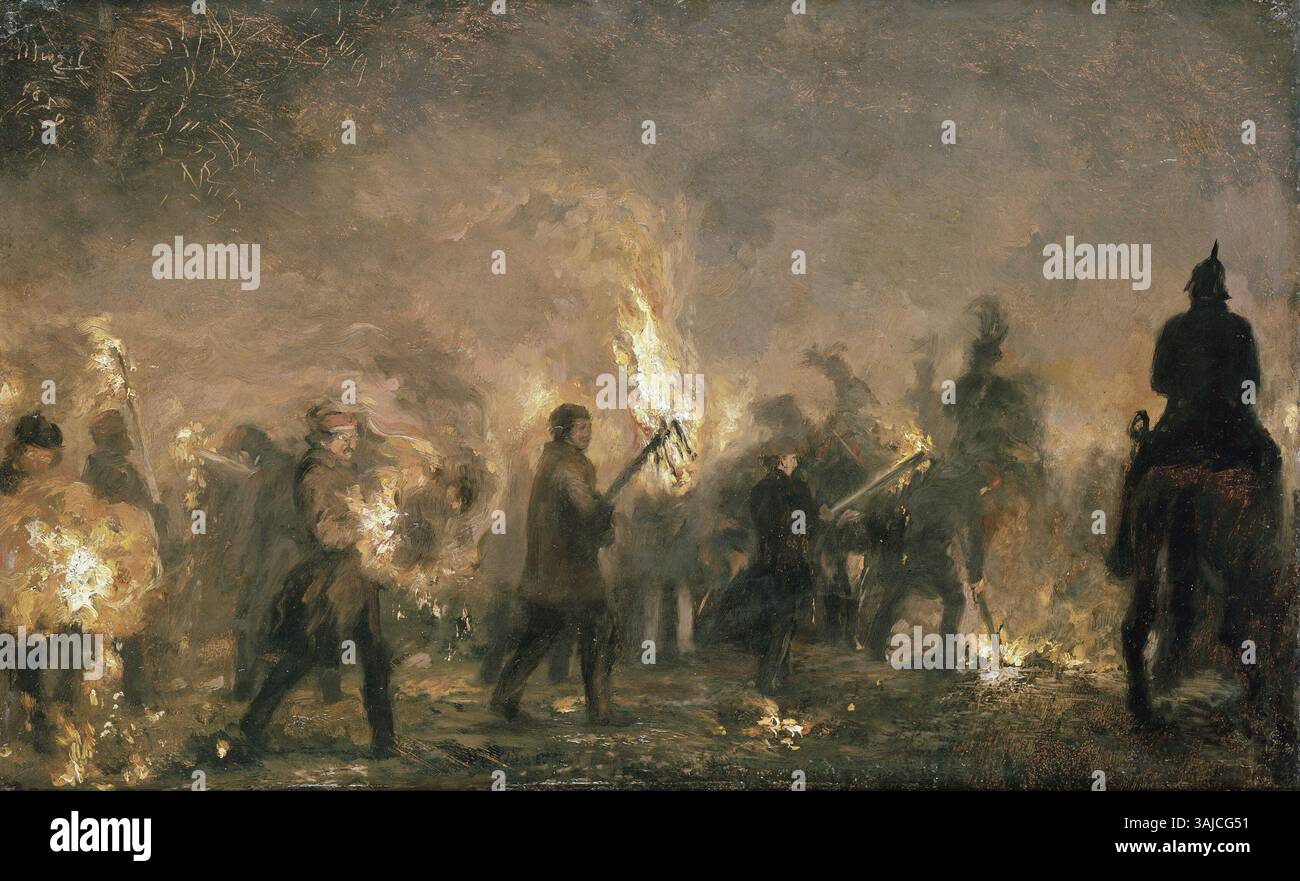 'Studentenfackelzug' by Adolph von Menzel, painted in 1859, depicts a ...
