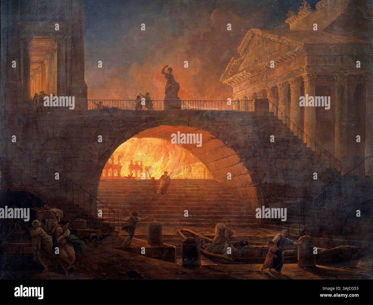 Hubert Robert's 1785 painting, 'The Fire of Rome,' depicts the ...