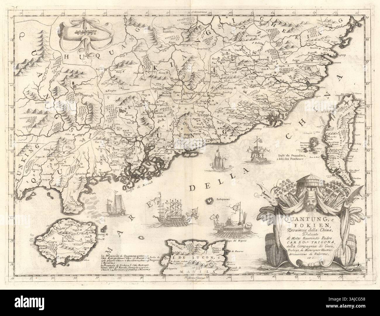 This 1696 map by Vincenzo Maria Coronelli depicts the Chinese provinces ...