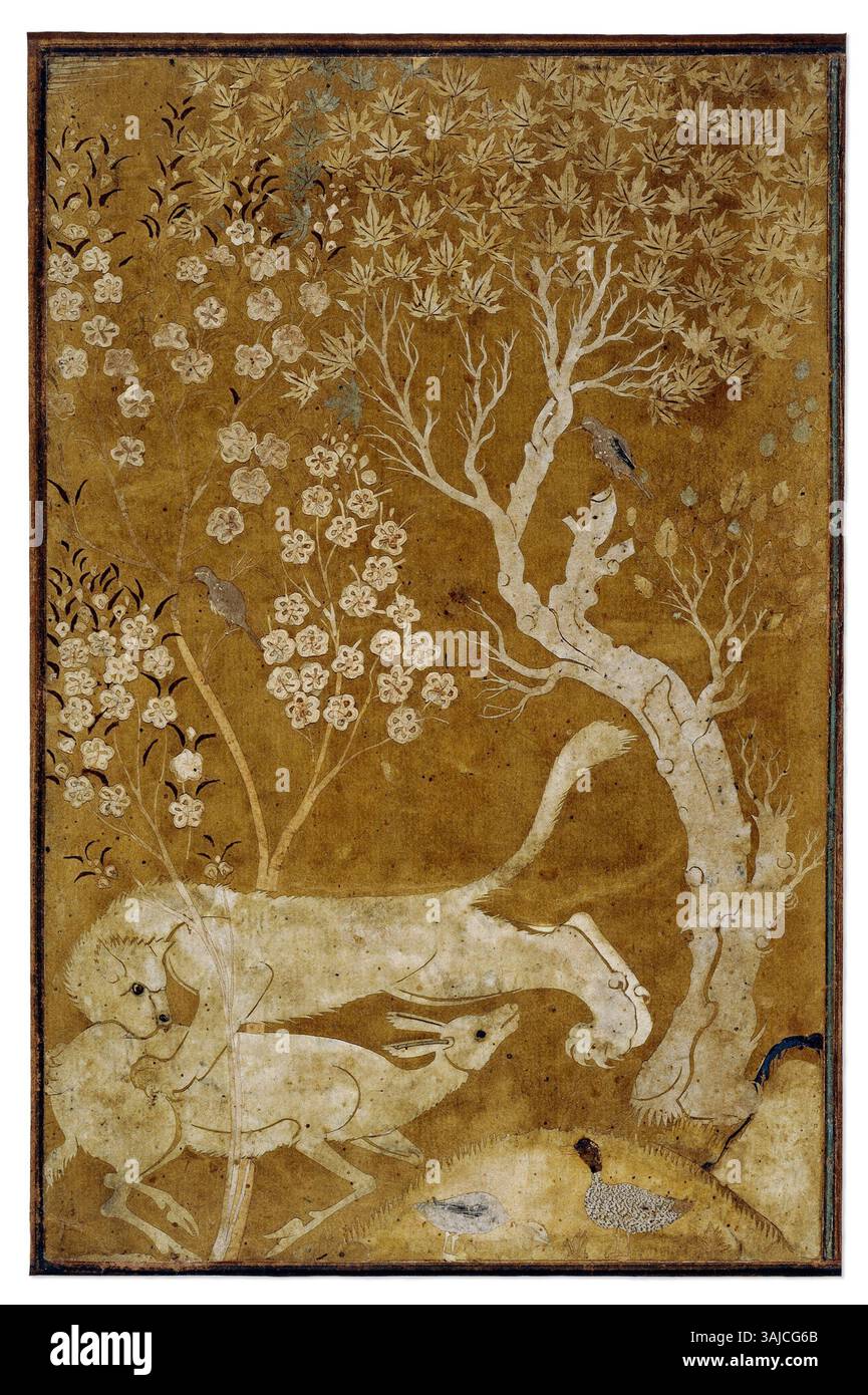 This 16th-century Ottoman scene, depicting a lion attacking a deer, is ...