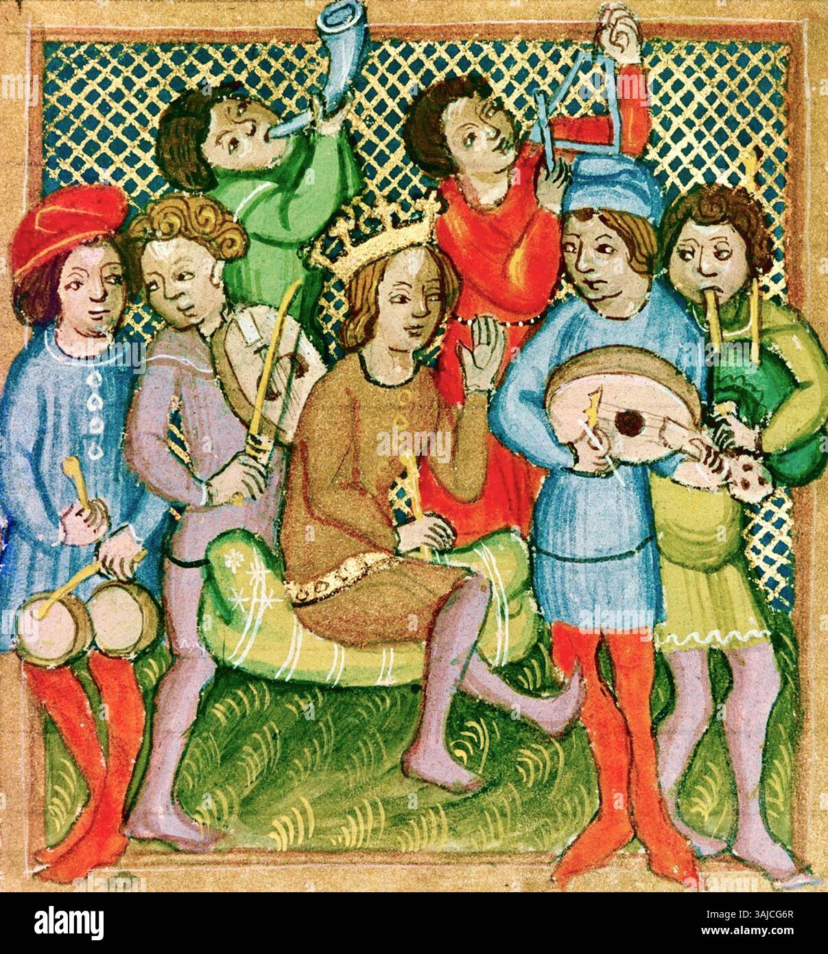 This illustration from the Olomouc Bible (1417 A.D.) shows King David ...