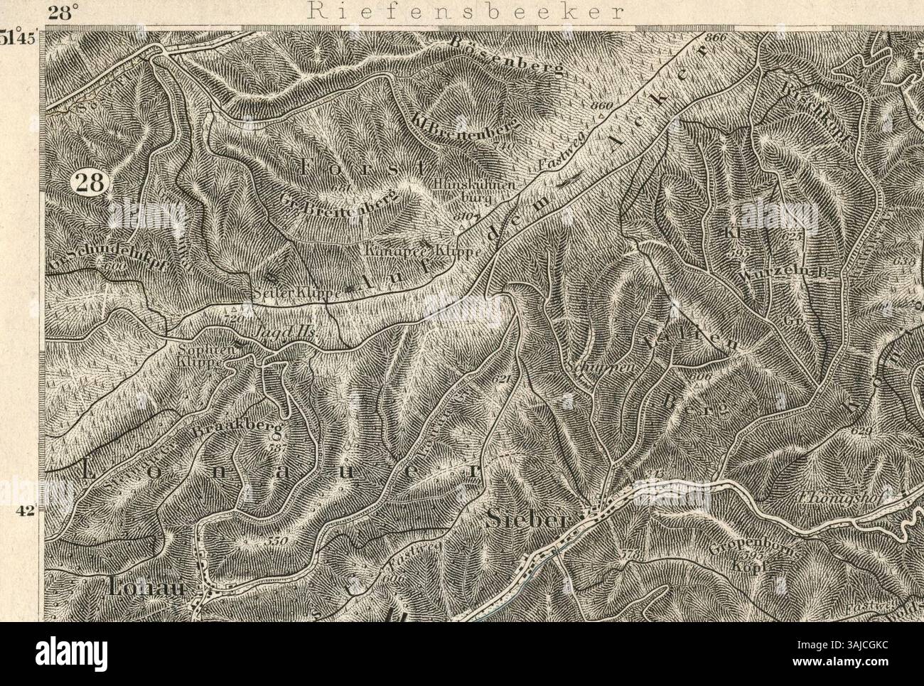 Map section of the German Empire from the 1887 edition, showing the ...
