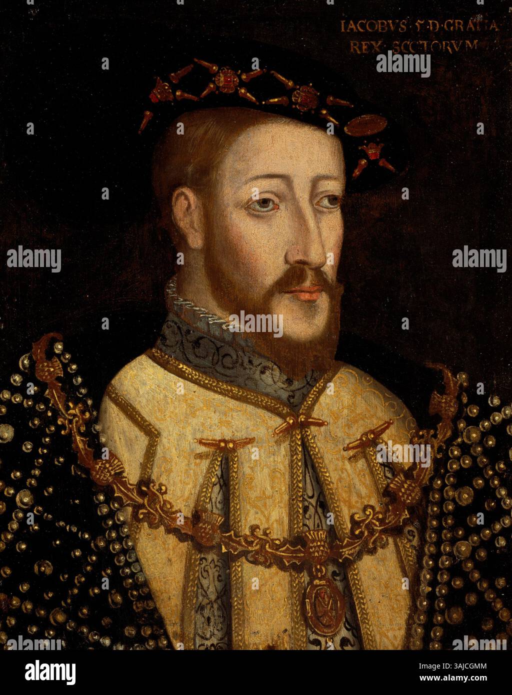 This circa 1579 portrait of James V, King of Scotland, showcases his role as the father of Mary ...