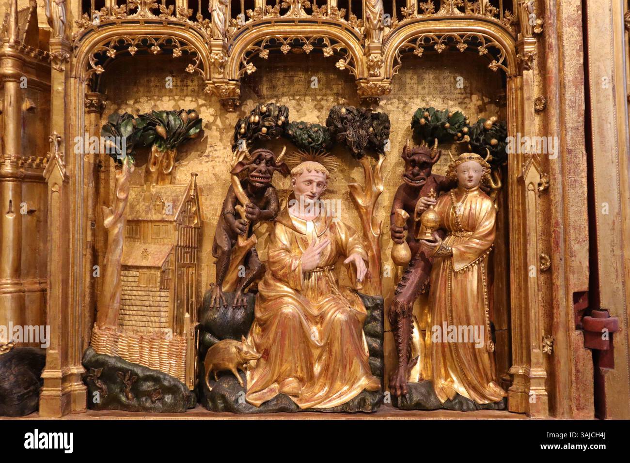 Another view of the 'Retable des saints et martyrs' in Dijon, focusing on the detailed religious ...