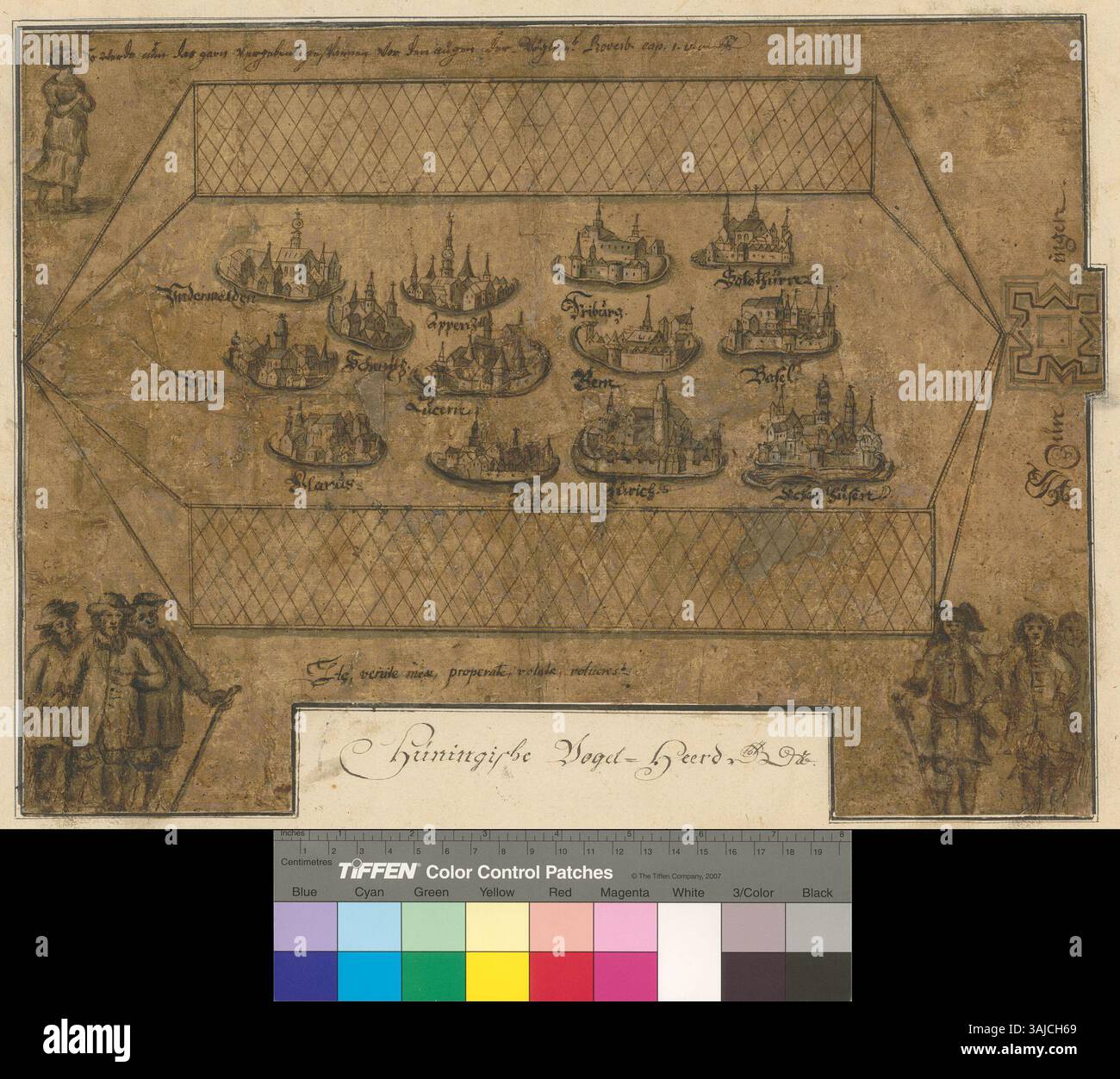 A 1685 drawing in black ink and gray wash depicting the Hünigen ...