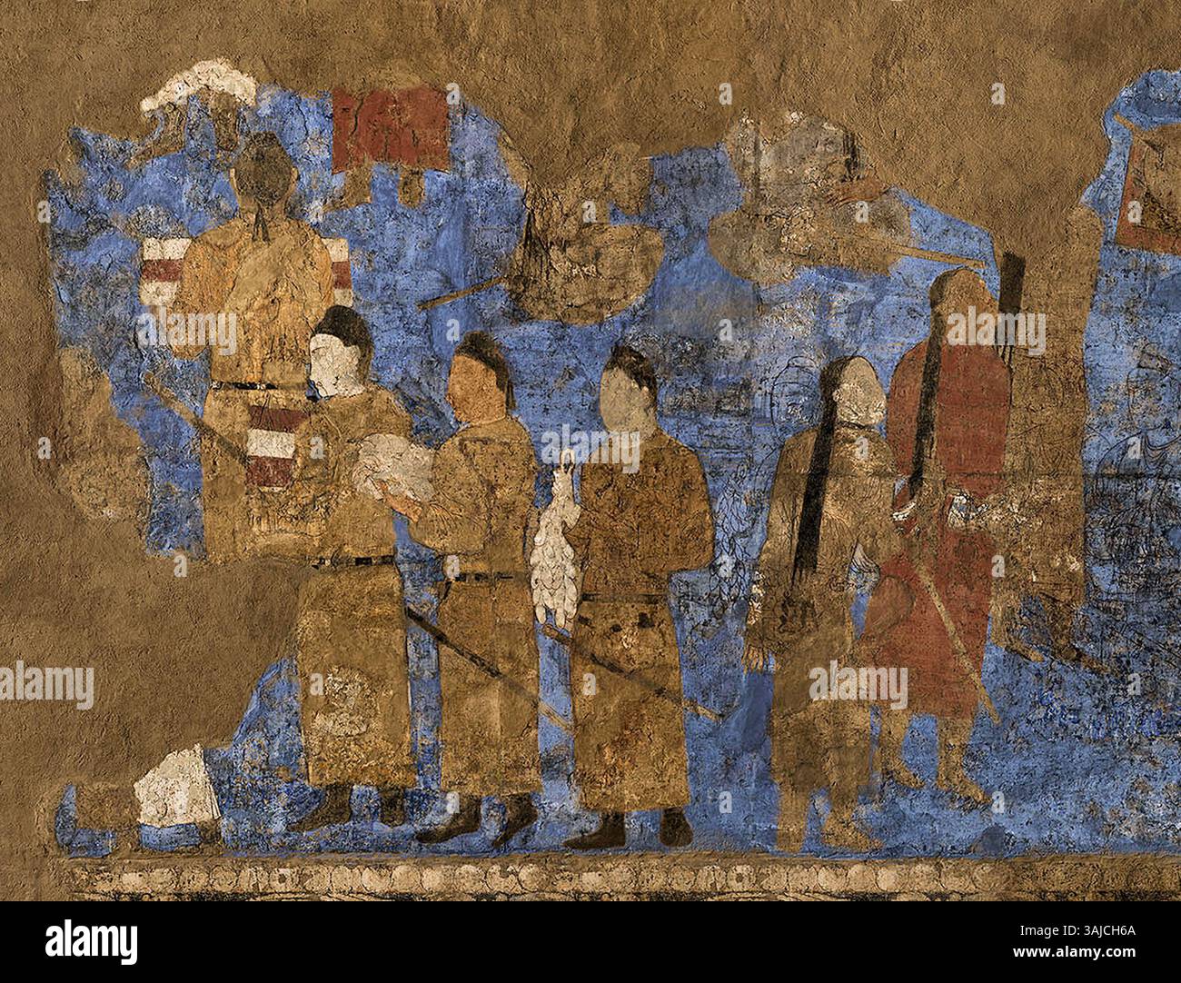 The painting illustrates a scene with the Chinese embassy on the left ...