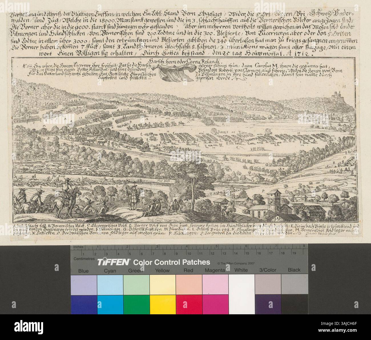 This etching by Johannes Meyer the Younger shows the bloody battle between Bern and various ...