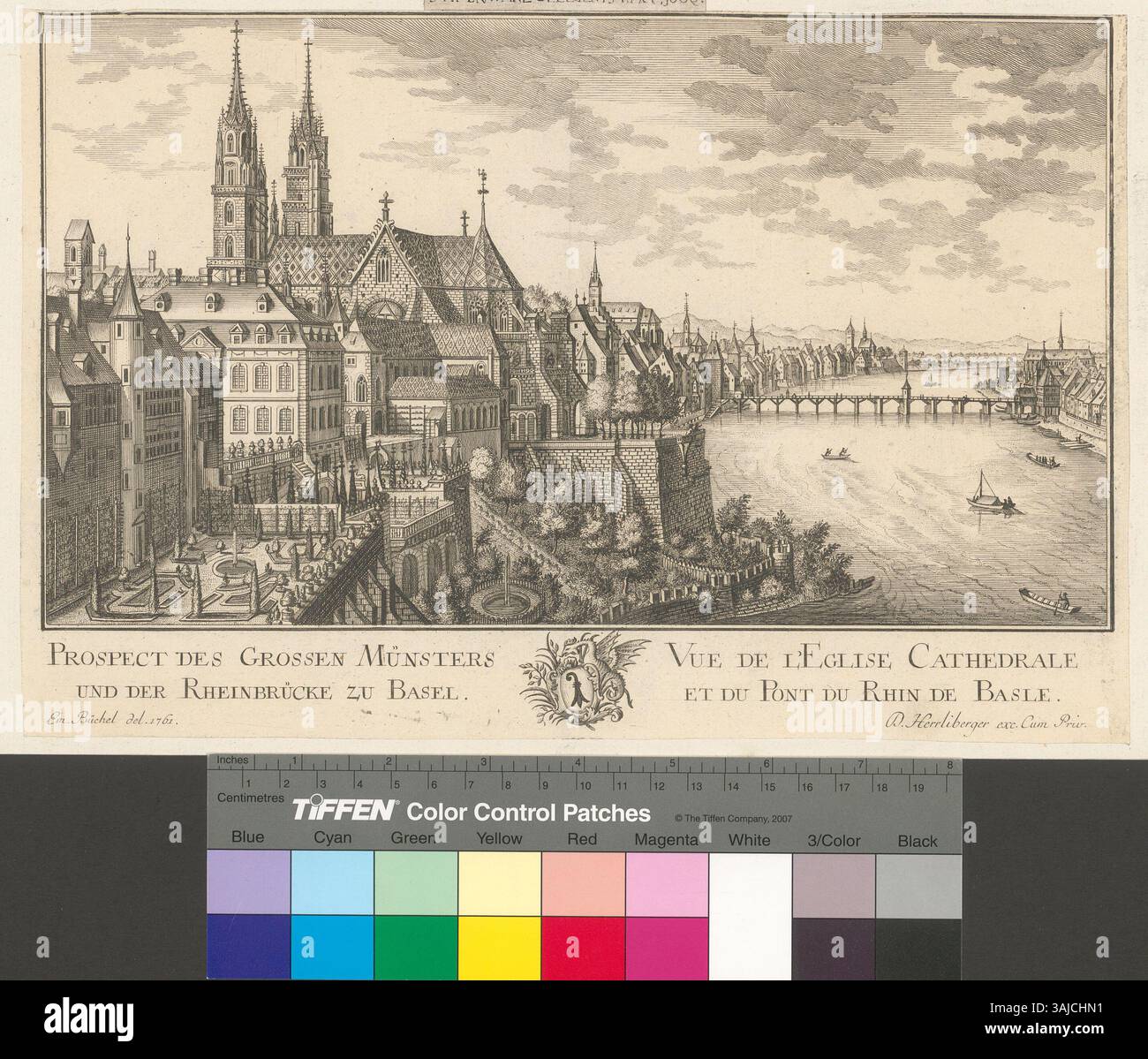 This 1761 etching by Emanuel Büchel captures a view of the Grossmünster ...