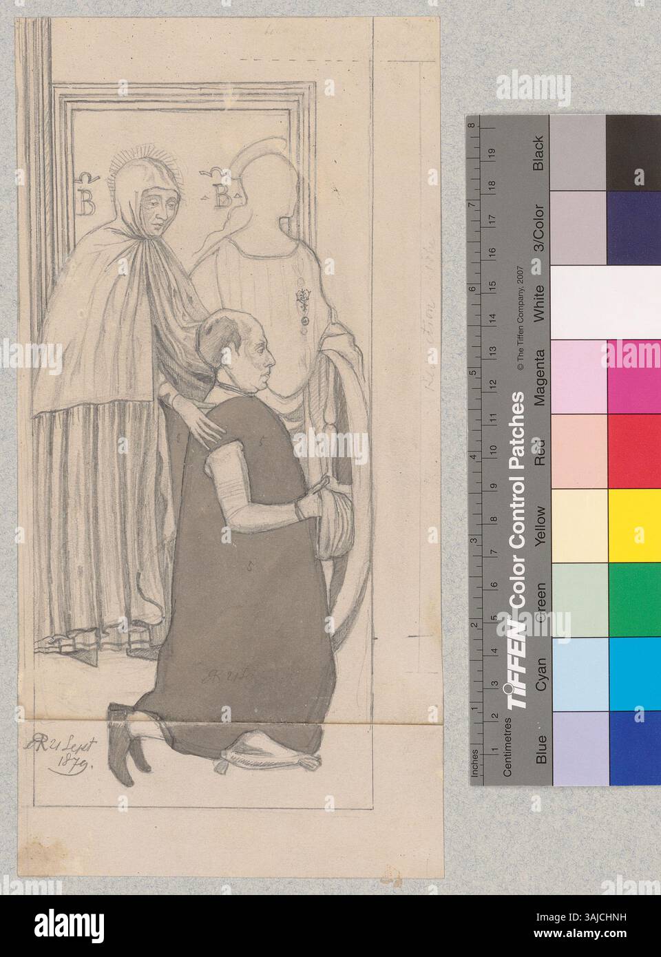 This image shows a fragment of a wall painting from the Visconti Castle ...