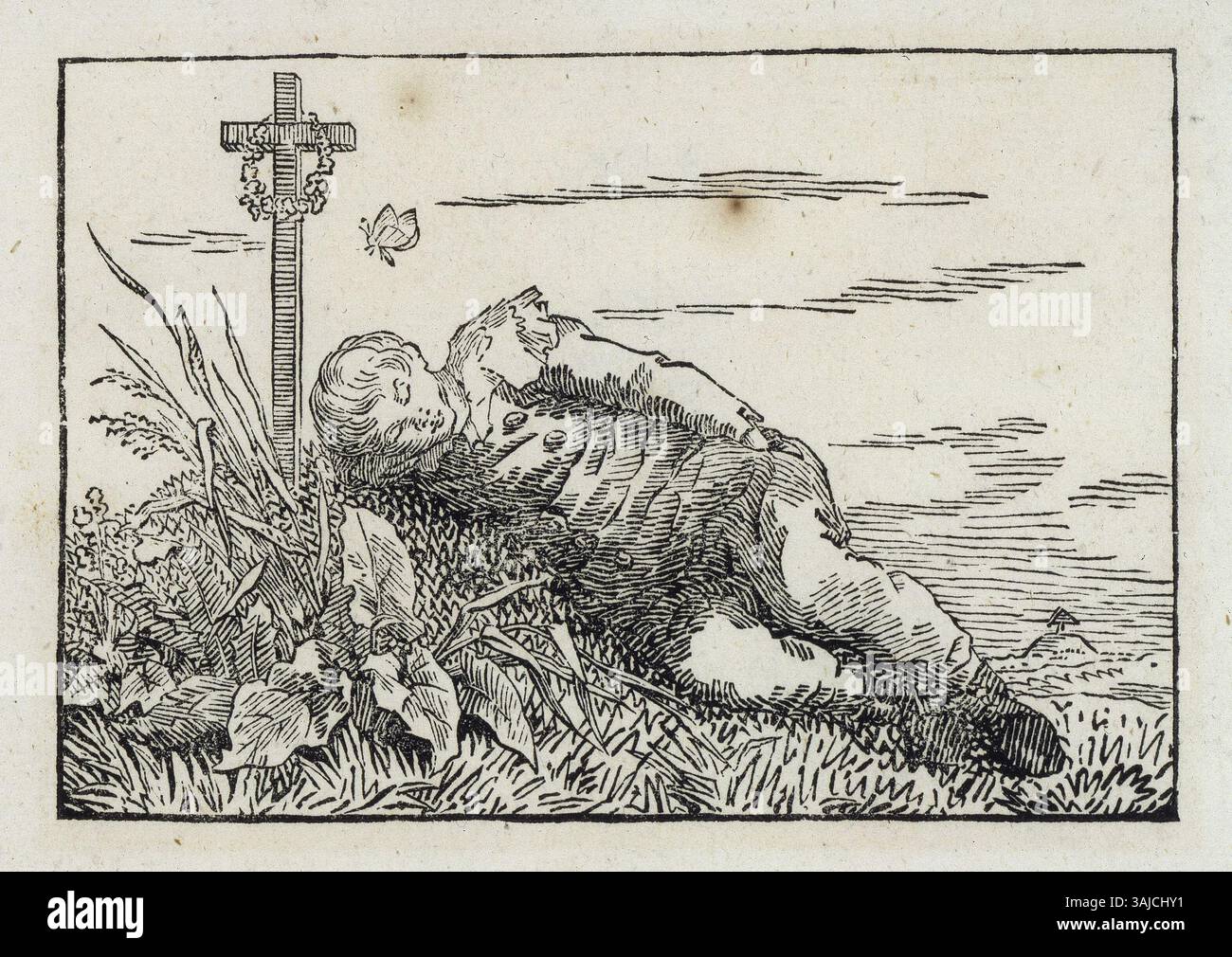 This woodcut print by Caspar Friedrich, circa 1802, depicts a boy ...