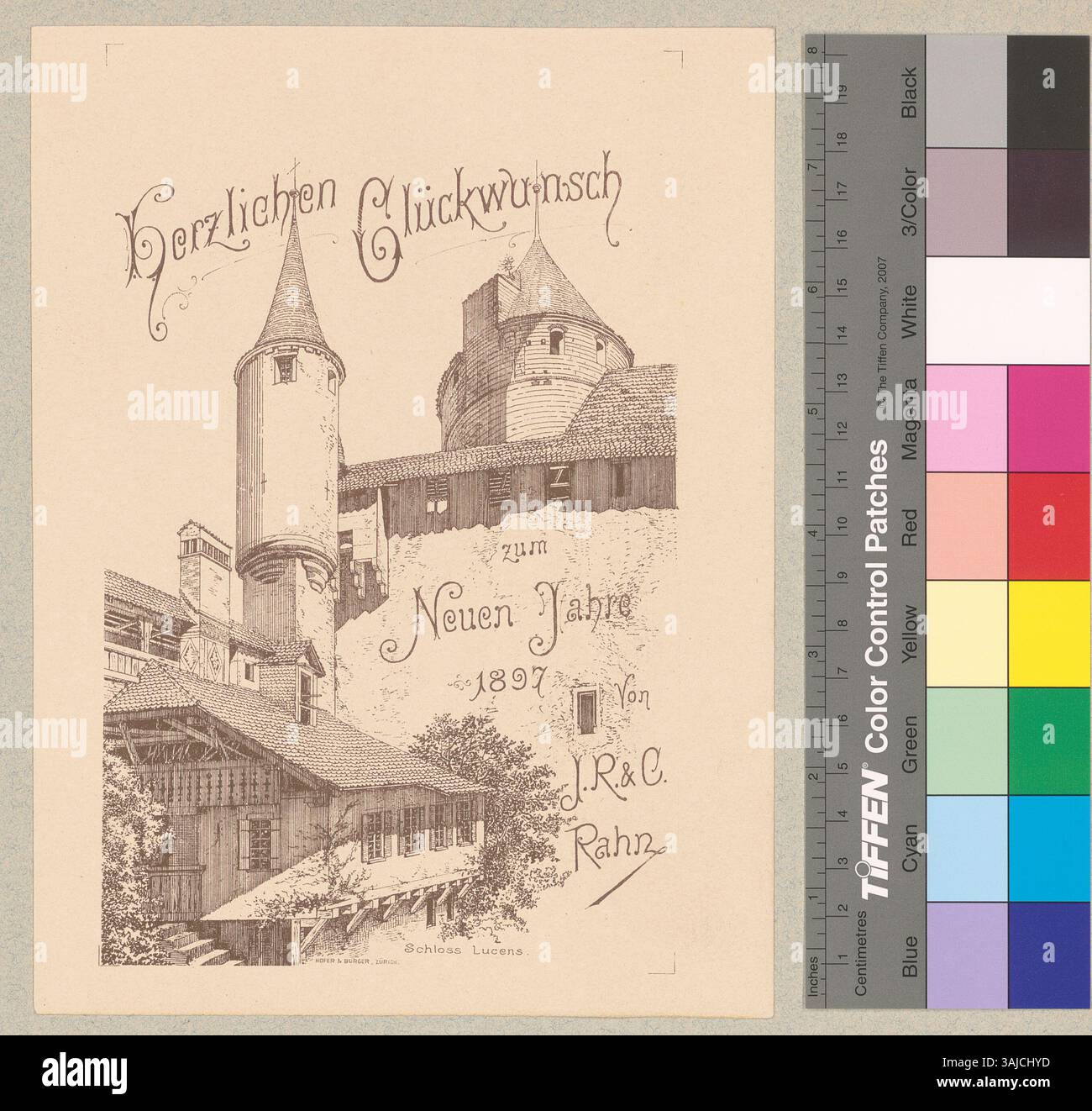 This is an exterior view of Schloss Lucens, captured between 1892 and ...