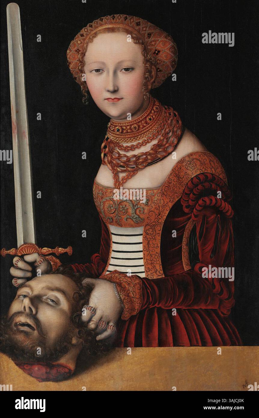 This painting by Lucas Cranach the Elder (1520–1537) depicts the biblical scene of Judith ...