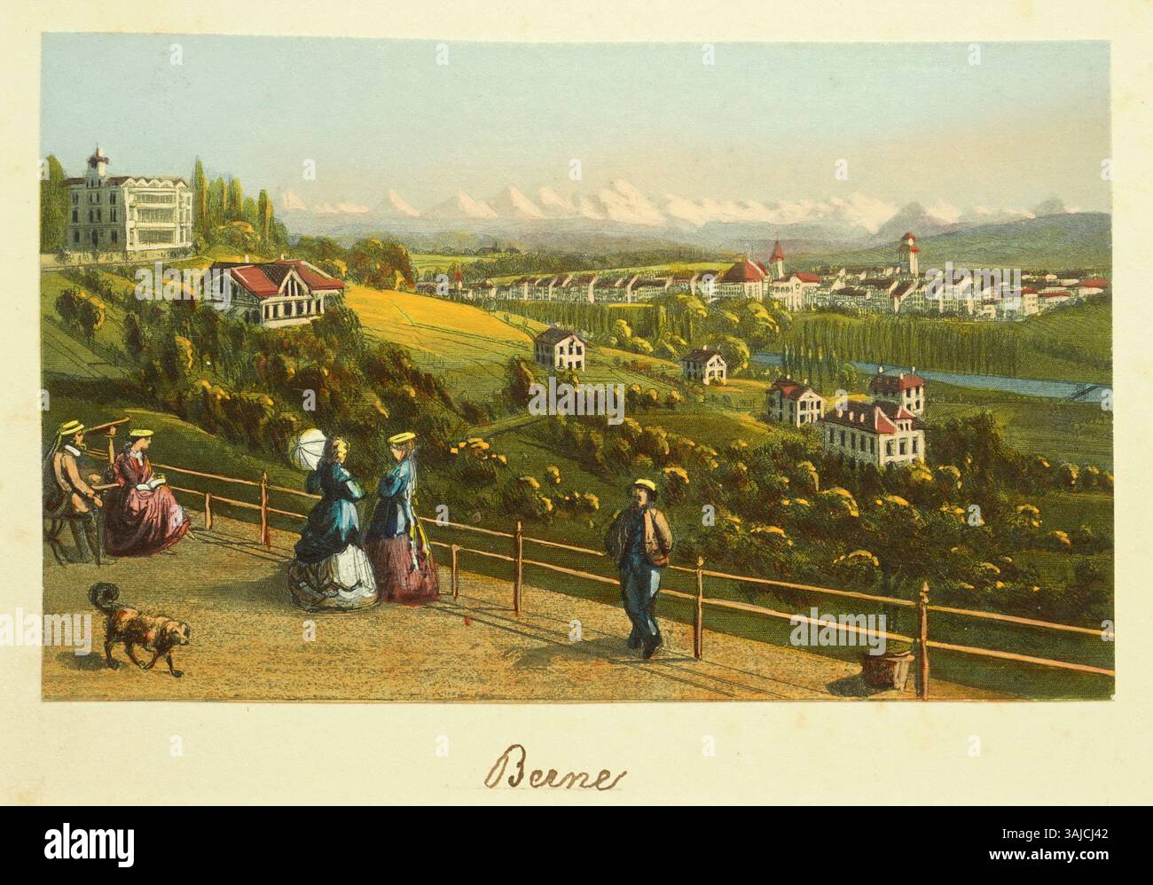 This hand-coloured etching by Johann Heinrich Müller features a view of ...