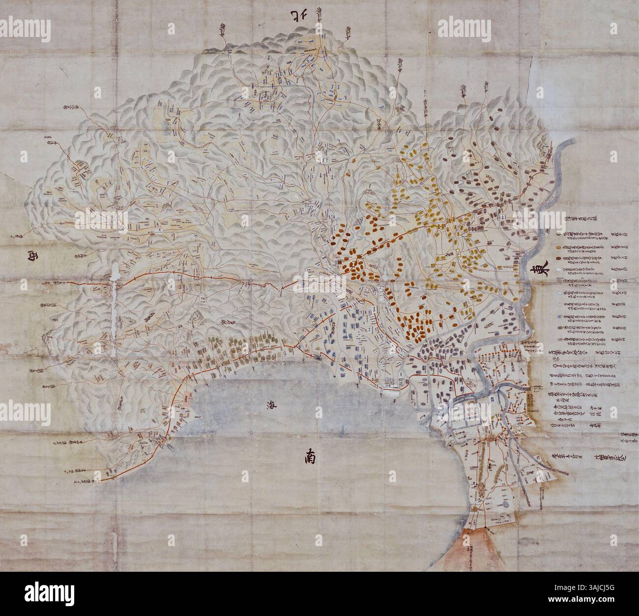 Keich Kuniezu's map of Settsu Province, created in 1605, is a significant example of Edo-period ...