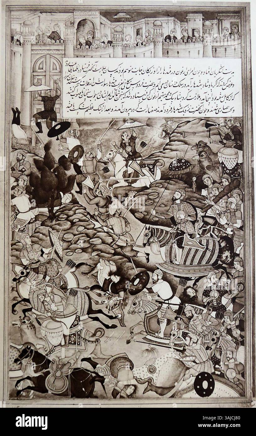 This painting from *Tarikh-i Khandan-i Timuriyya* depicts Babur ...