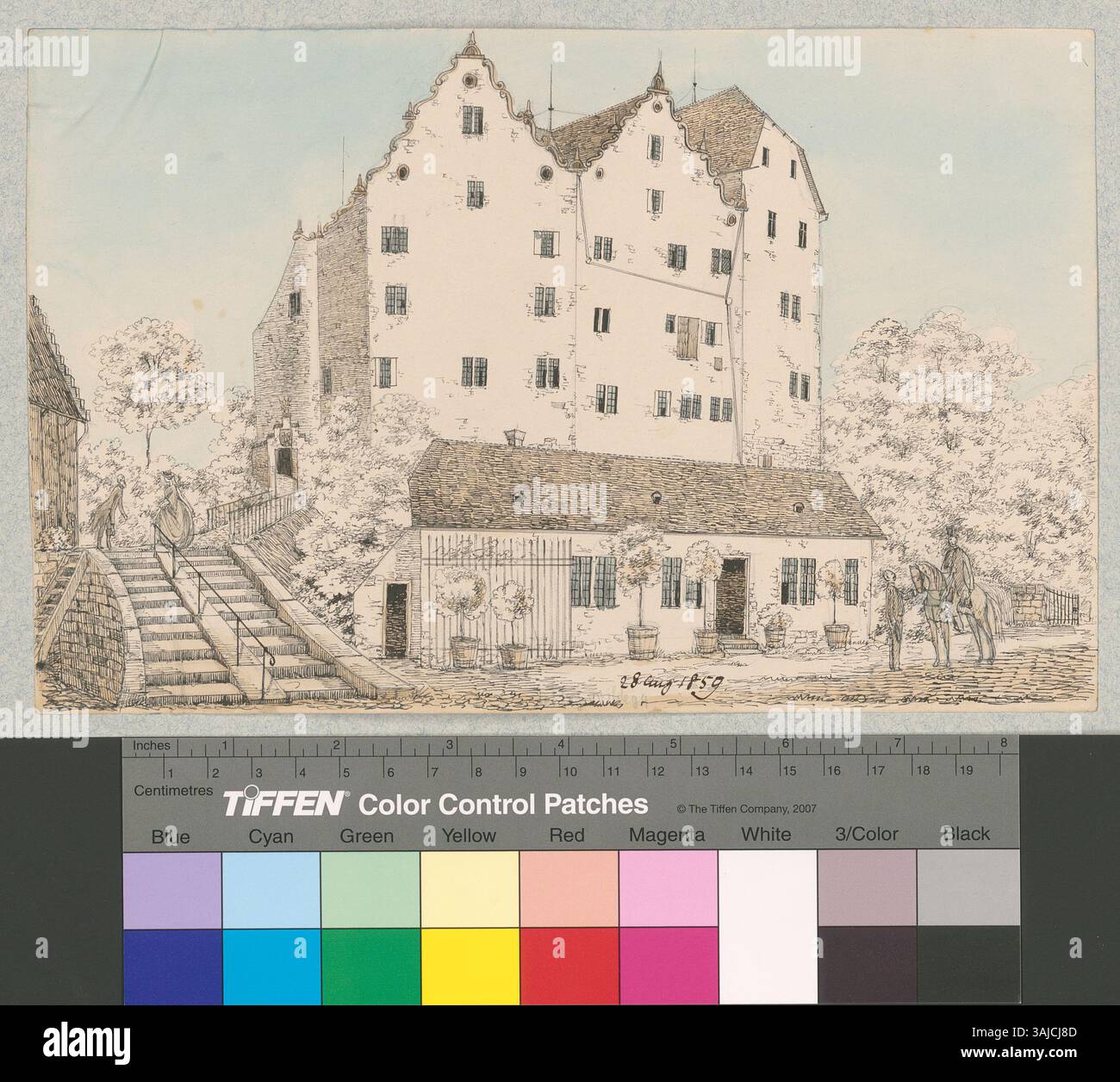 Illustrates an exterior view of Schloss Wildegg, located in Möriken ...