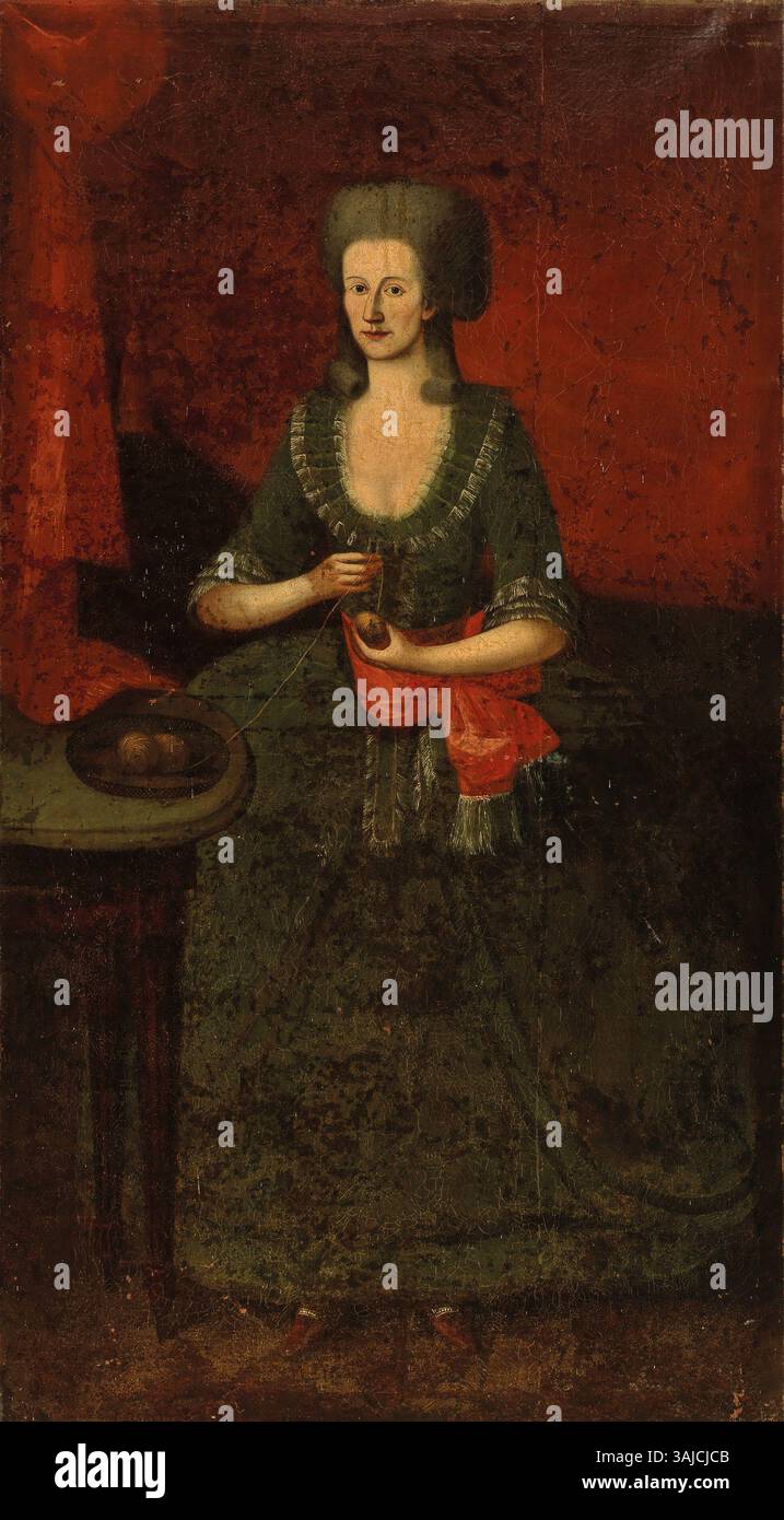 The portrait depicts a lady from the Spindler family, with a wool ball ...