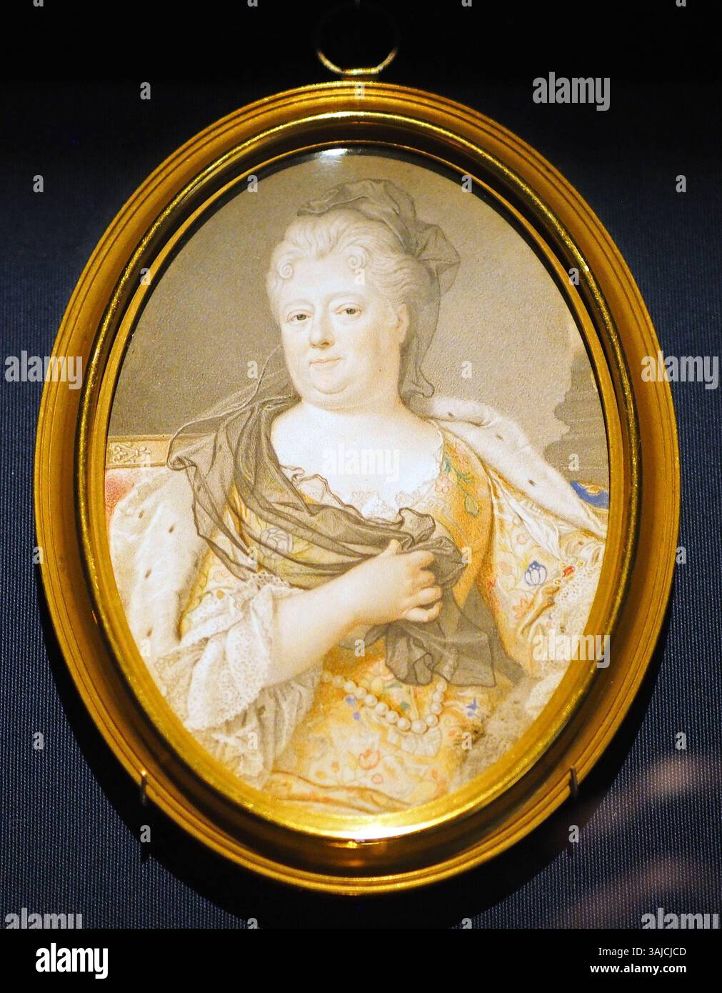 This miniature painting after Hyacinthe Rigaud portrays Elizabeth ...