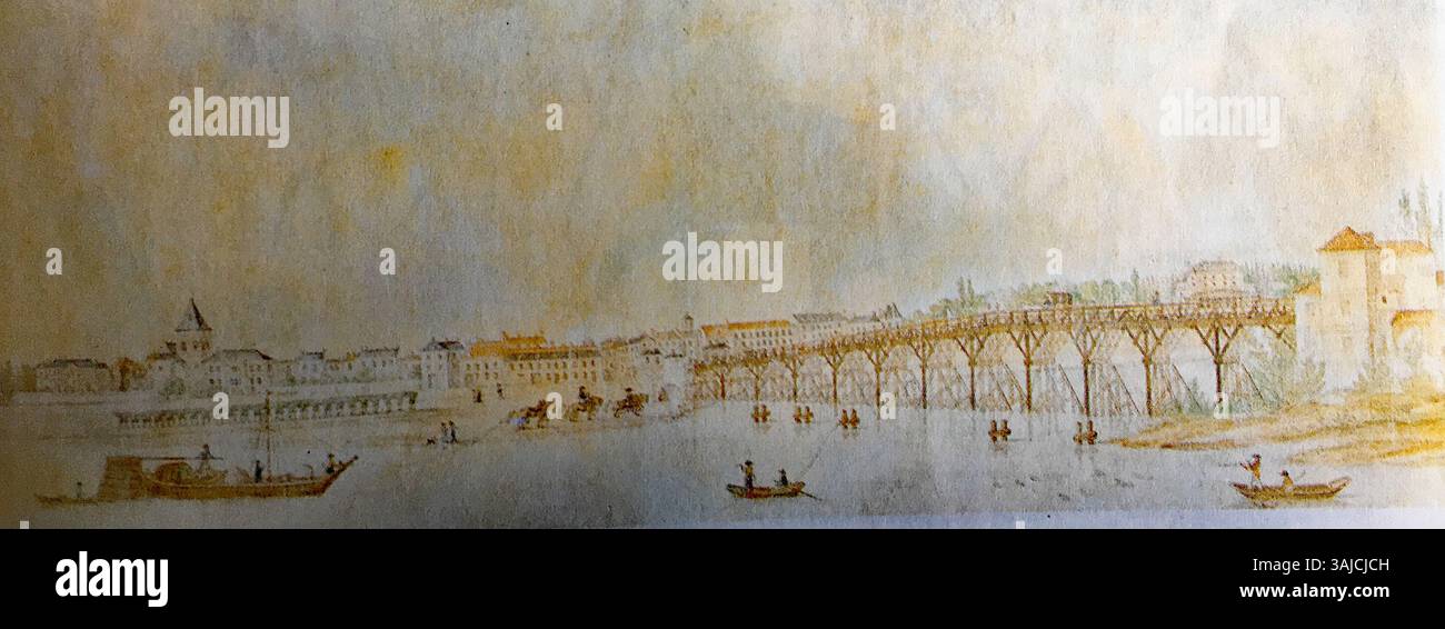 The Pont de Chatou, a wooden bridge constructed in 1820, designed ...