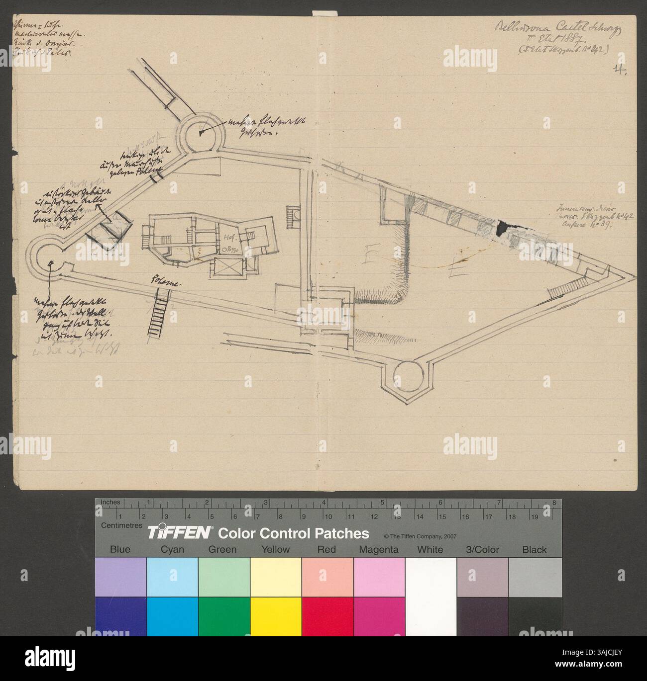 Depicts the floor plan of the Castello di Montebello in Bellinzona ...