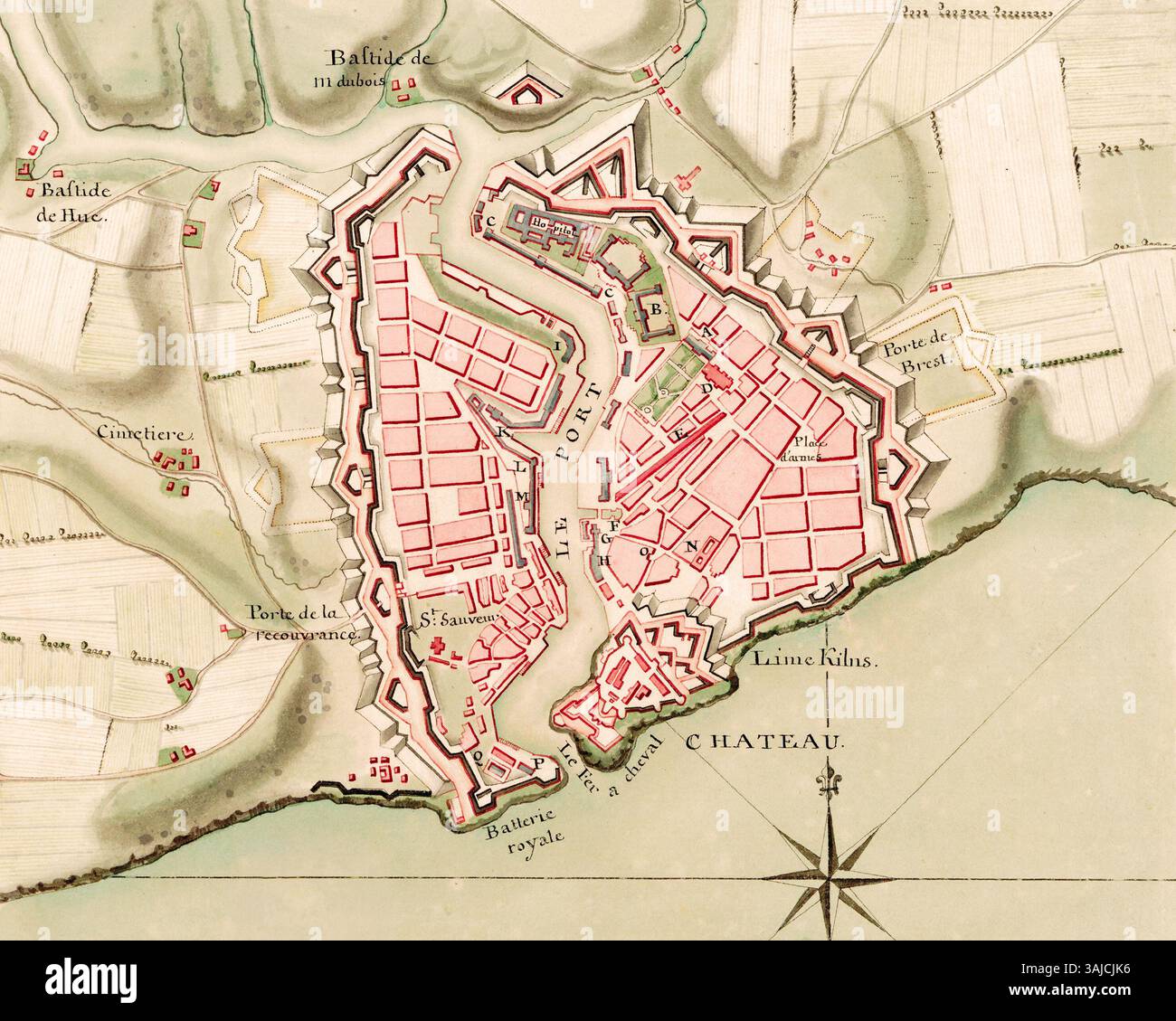 The map titled 'Carte de Brest' from around 1700 depicts the city of ...