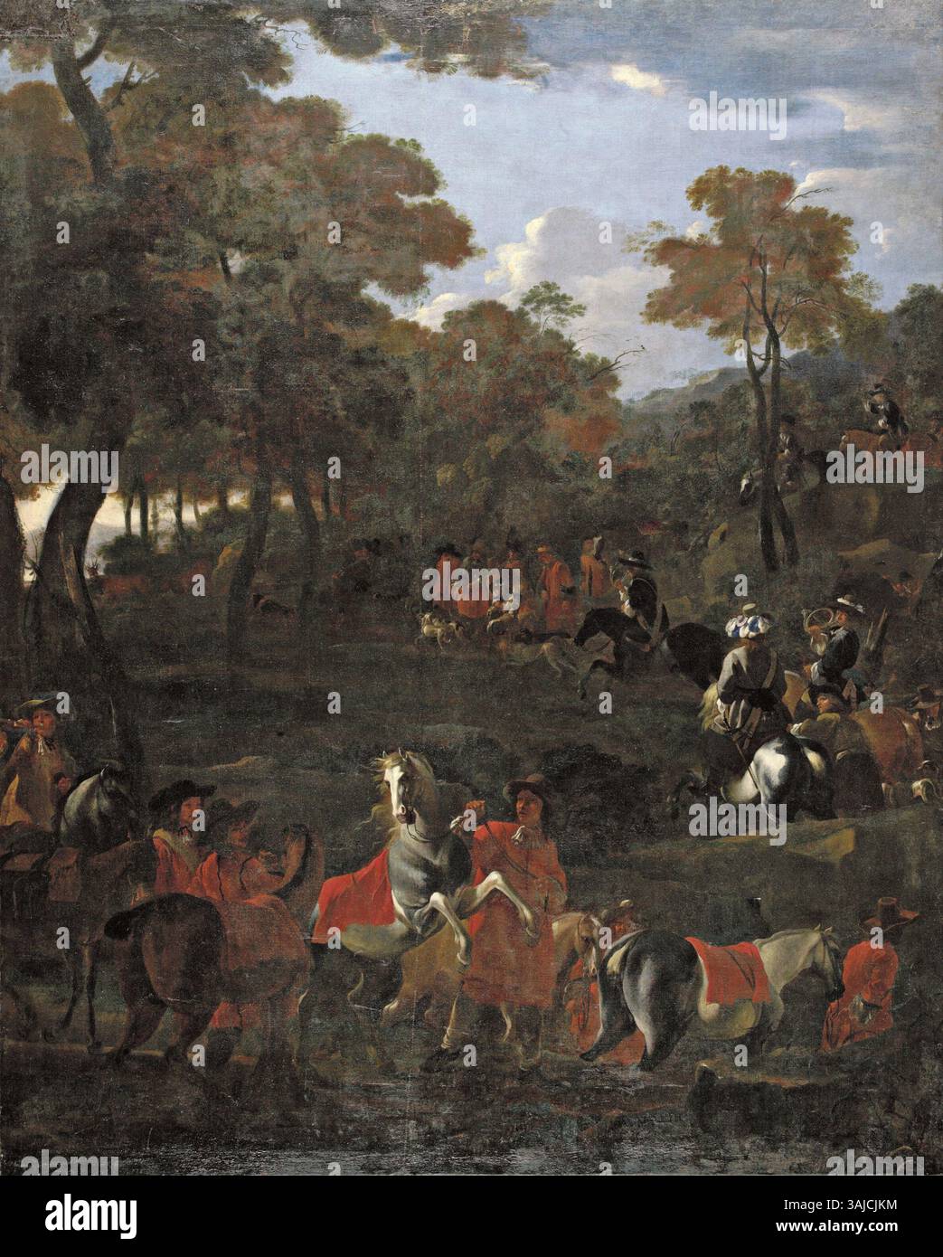 'Release of the Hounds' by Jan Miel, painted in 1660, depicts a dynamic ...