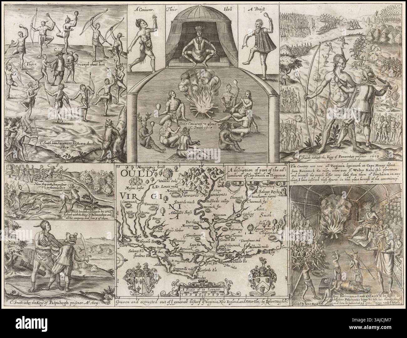 This engraving from Captain John Smith’s 1624 publication depicts key ...