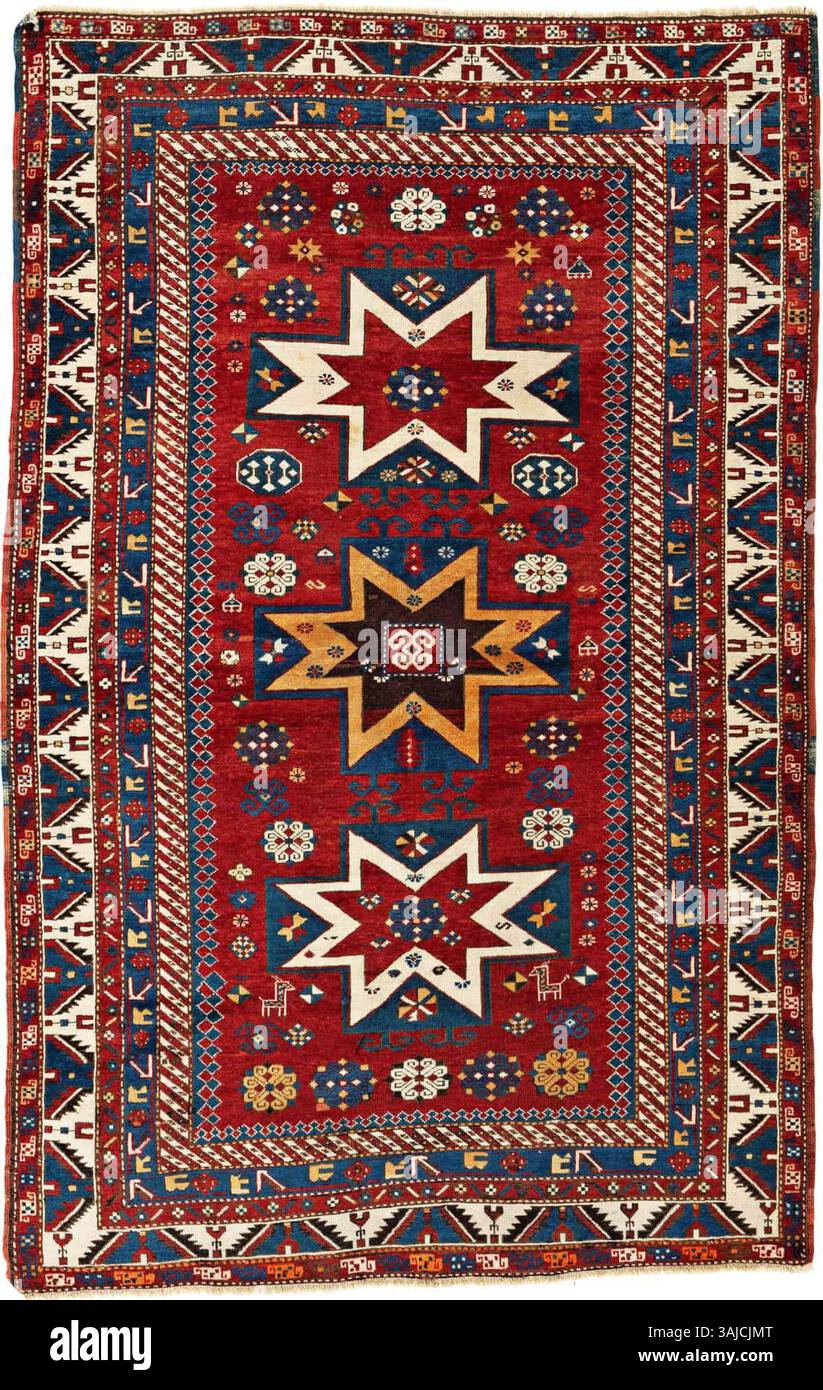 This 19th-century Kazak rug from the Caucasus measures 217 x 134 cm and ...