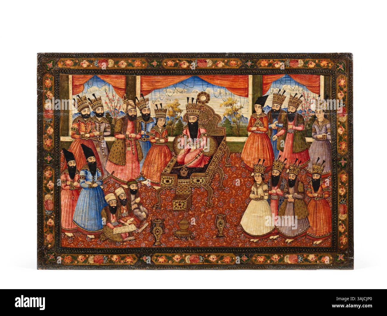 This painted lacquer panel from the mid-19th century portrays Fath Ali ...