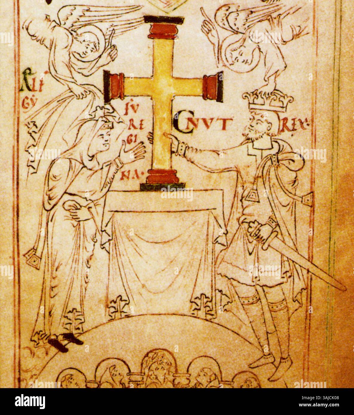 This image shows a cropped version of a historical depiction of Canute ...