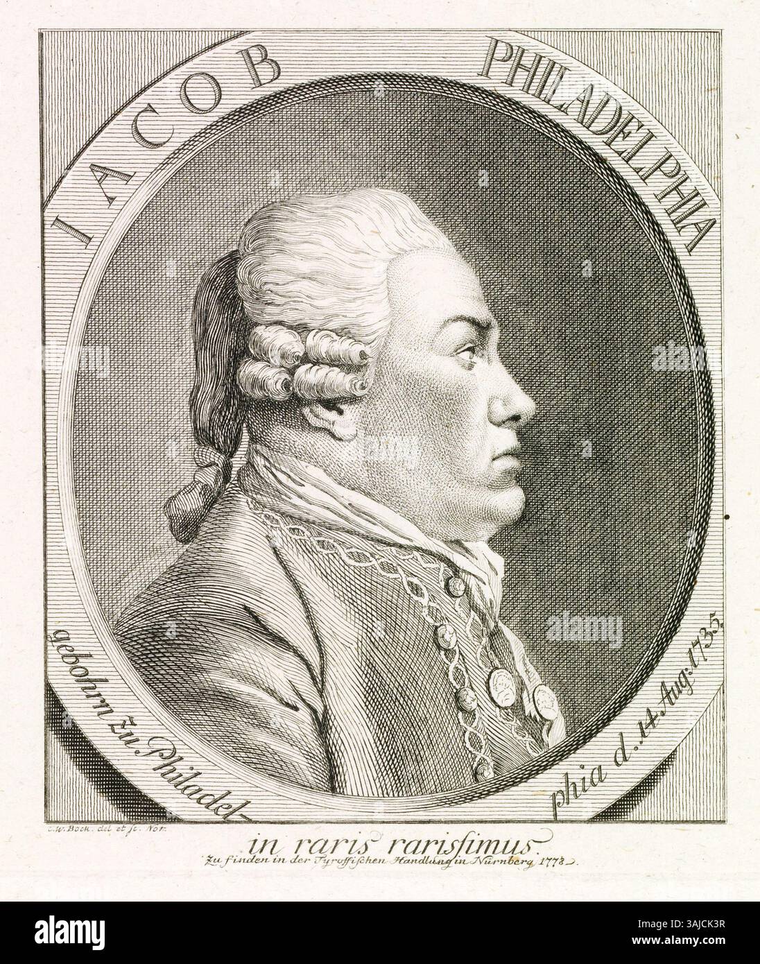 This 1778 copper engraving by Christoph Wilhelm Bock portrays Jacob ...