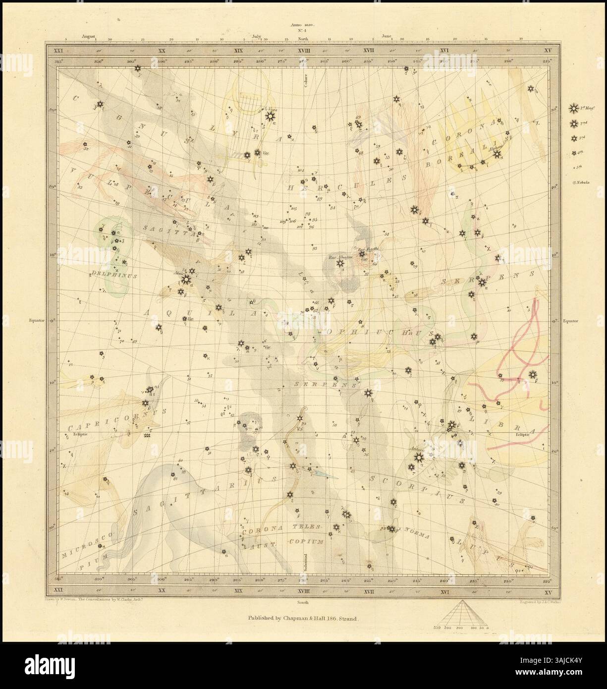 This 1853 celestial map, created by William Barnard Clarke, depicts key ...