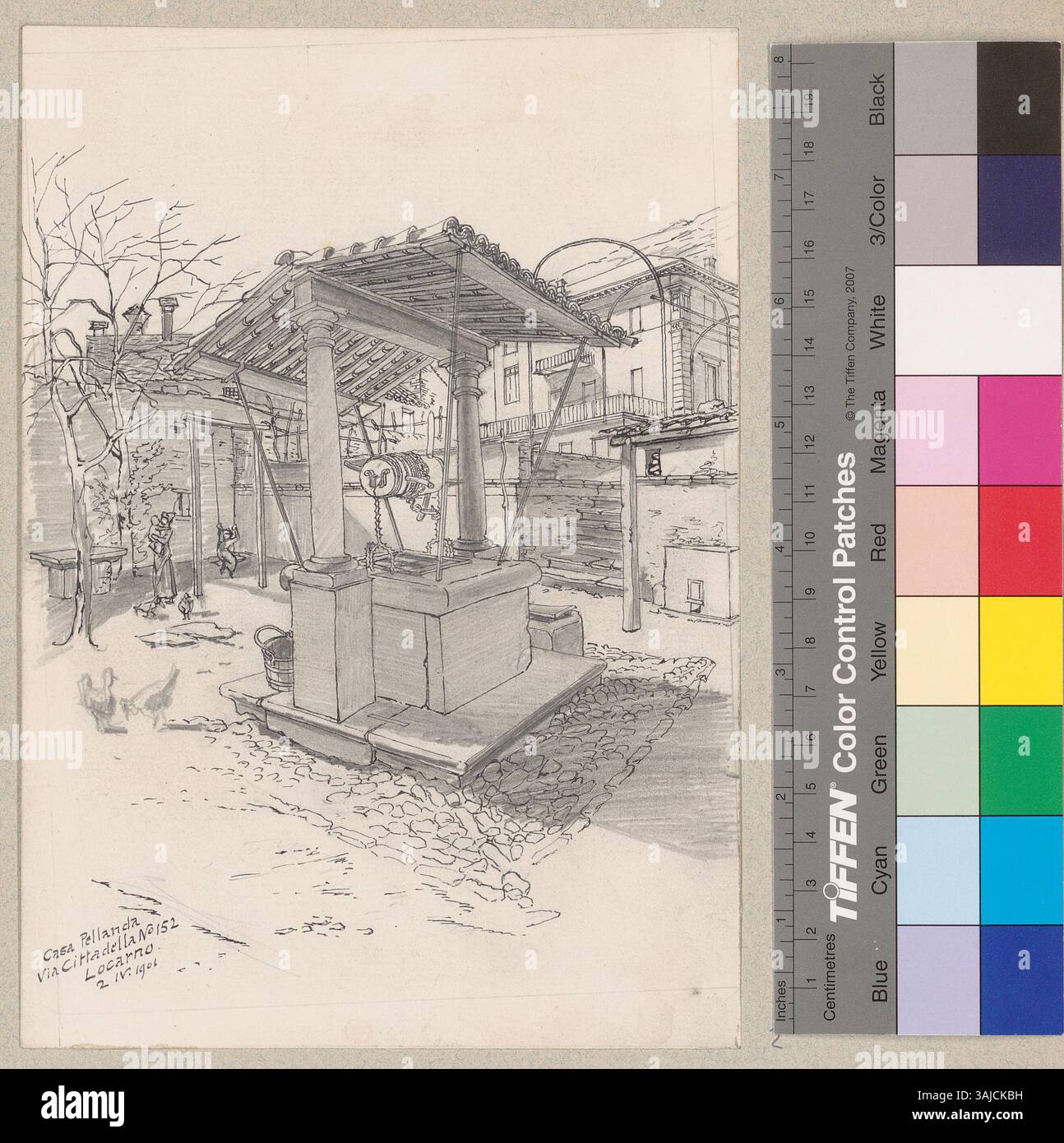 A drawing by Johann Rudolf Rahn from 1901 showing a draw-well in the ...
