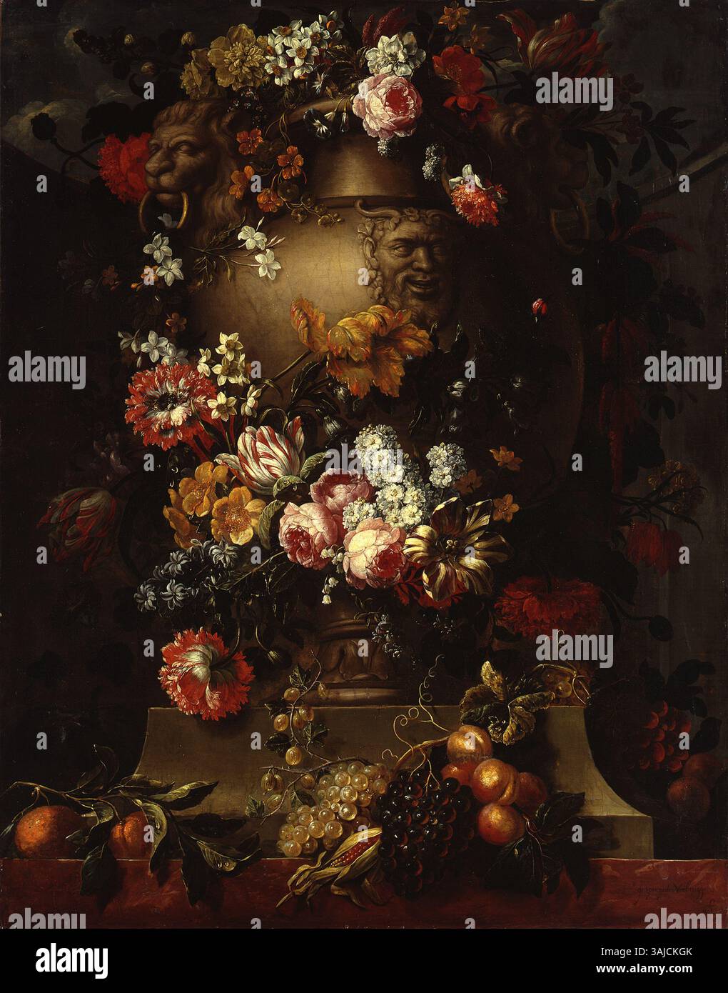 'Stone Vase with Garlands of Flowers and Fruit' by Gaspar Peeter ...