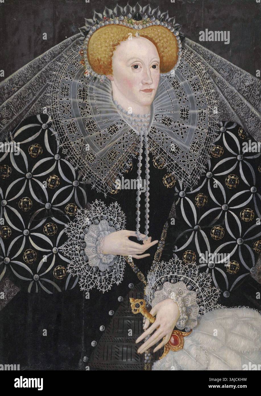 Portrait of Queen Elizabeth I, painted around 1595. Oil on panel ...