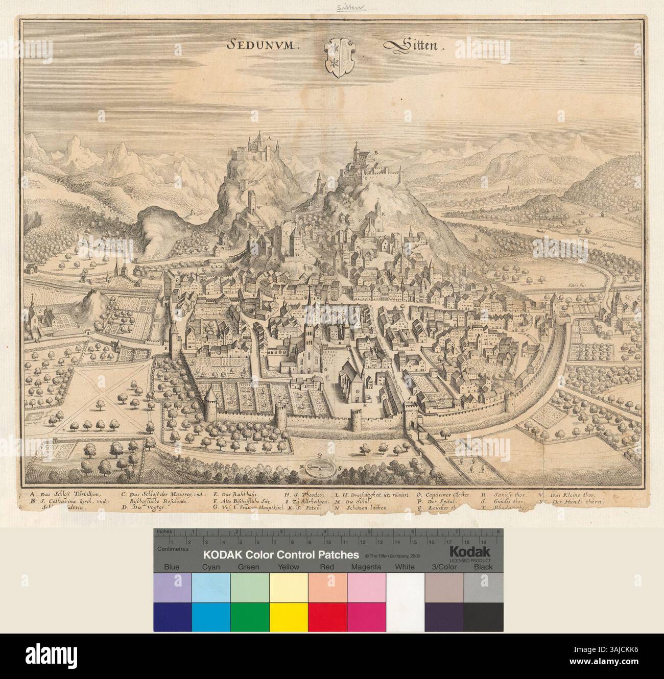 An etching by Matthäus Merian from after 1742, depicting Sedunum ...