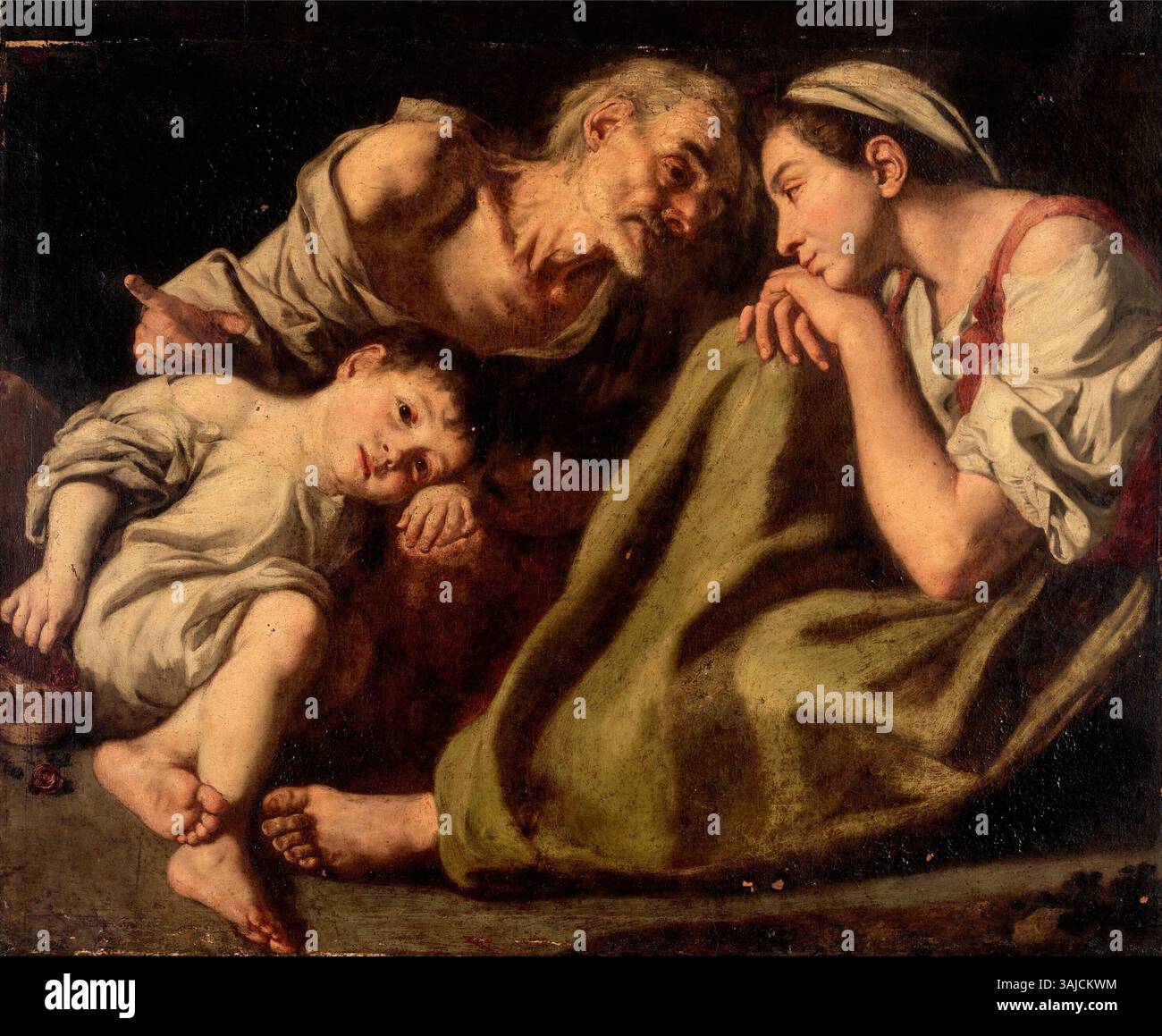 Gaspare Traversi's oil painting A Peasant Family (1722–1770) portrays a ...