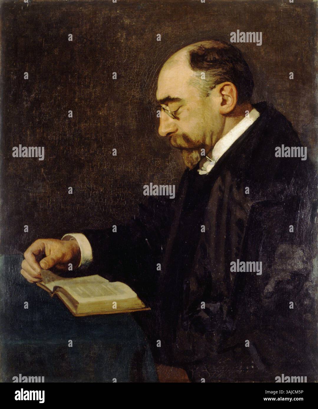 A portrait of a man reading, painted in oil on canvas between 1875 and ...