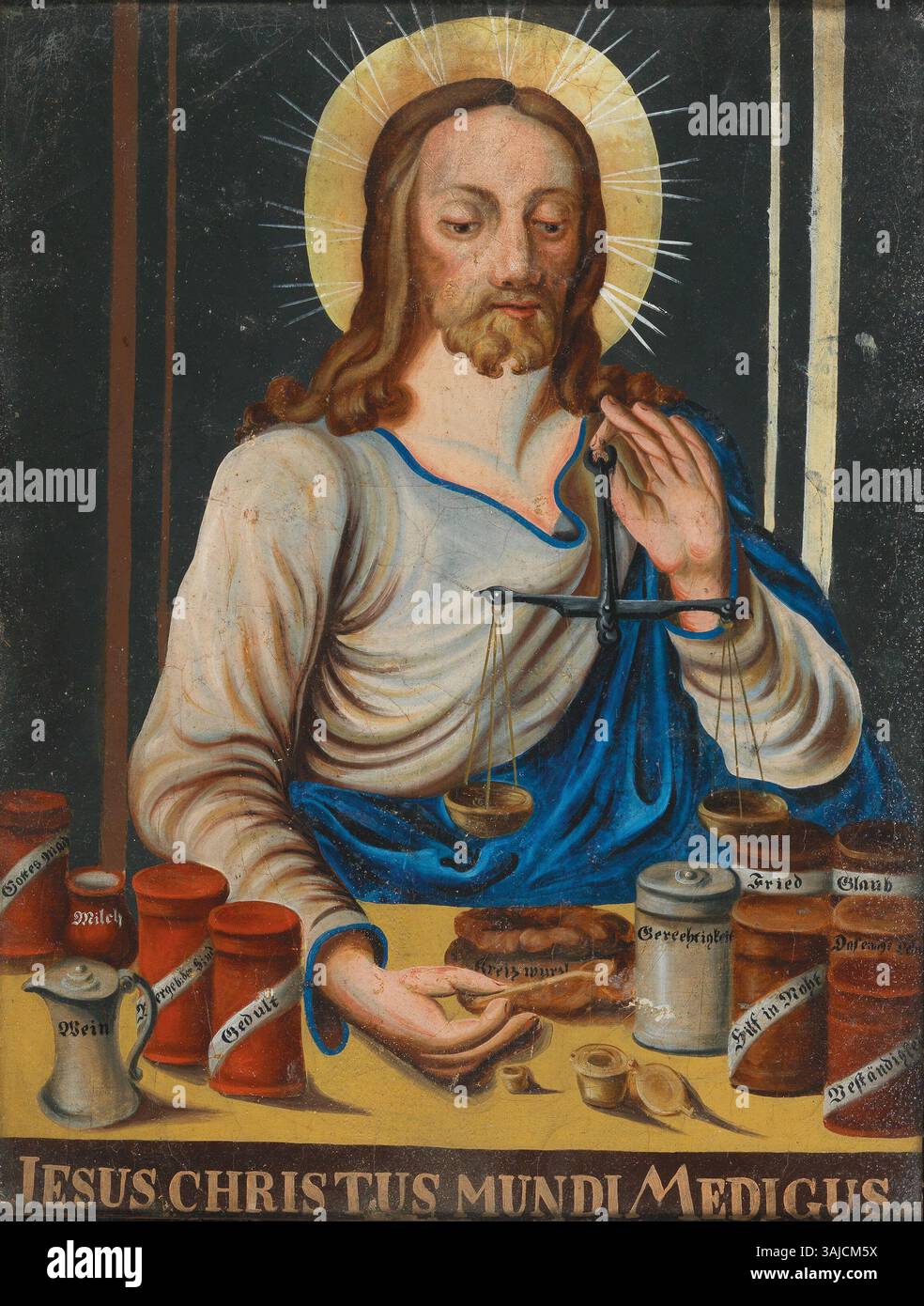 This 19th-century oil painting depicts Christ as a pharmacist ...