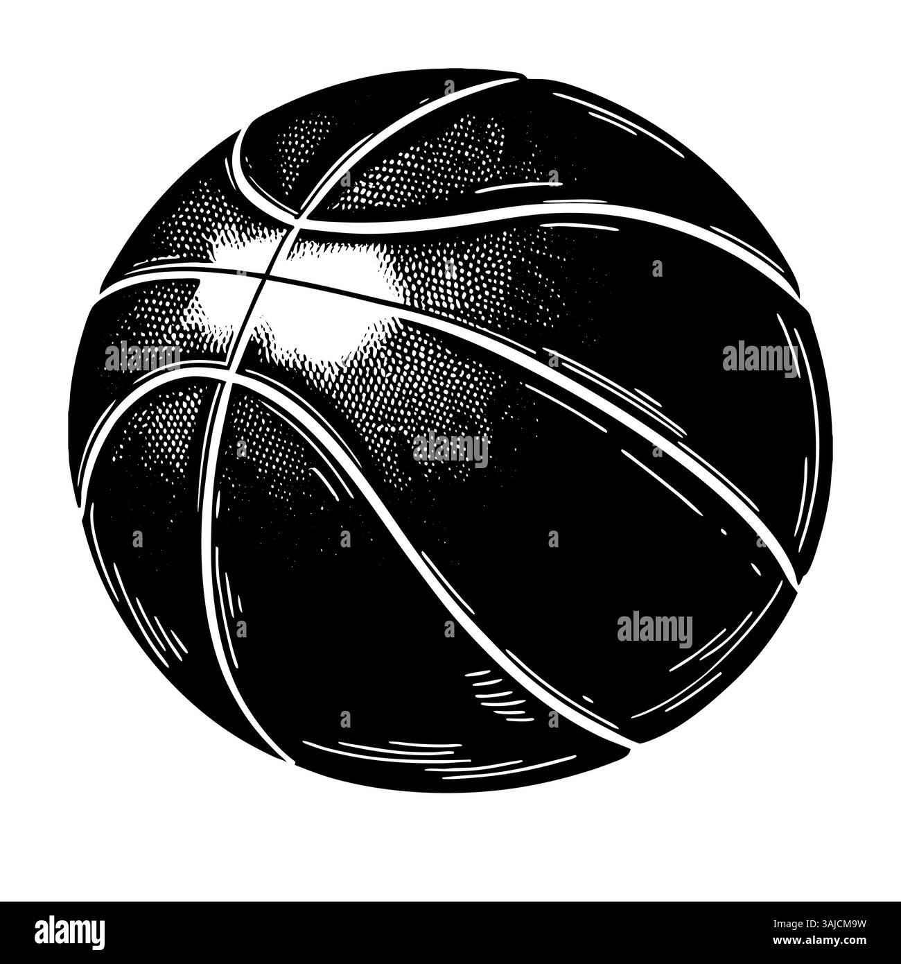 Basketball ball with textured surface and black seams on white ...