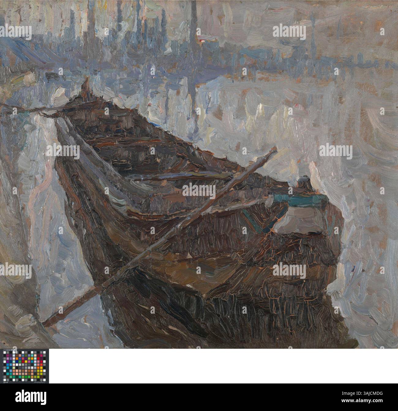 This 1901 oil painting by Albert Baertsoen depicts a boat on the Meuse ...