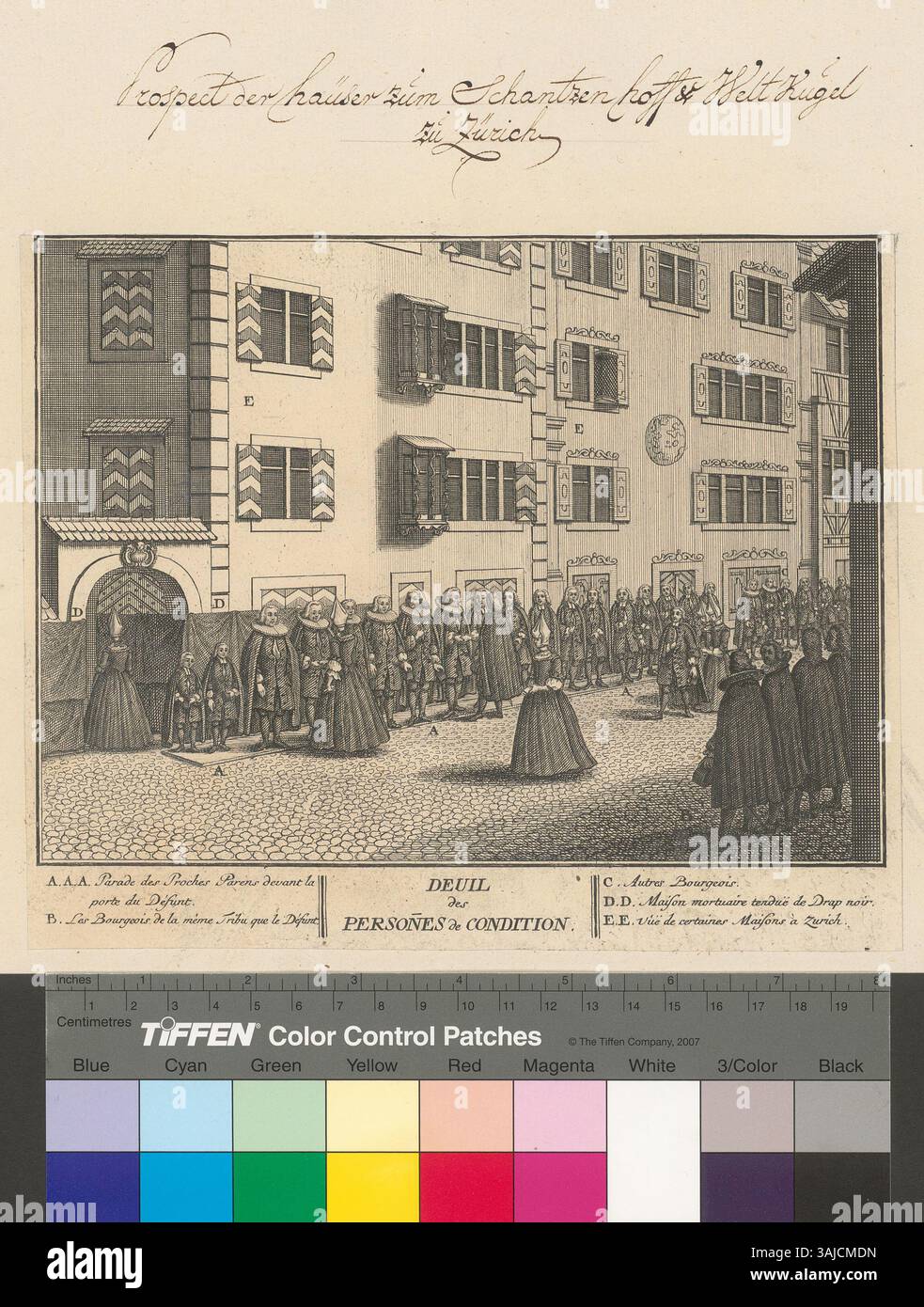 This 18th-century engraving portrays a mourning scene in Zurich, in ...