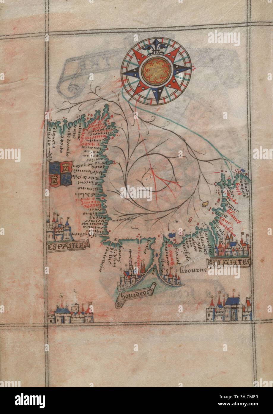 This map of the Bay of Biscay in Guillaume Brouscon’s atlas (1540-1560 ...