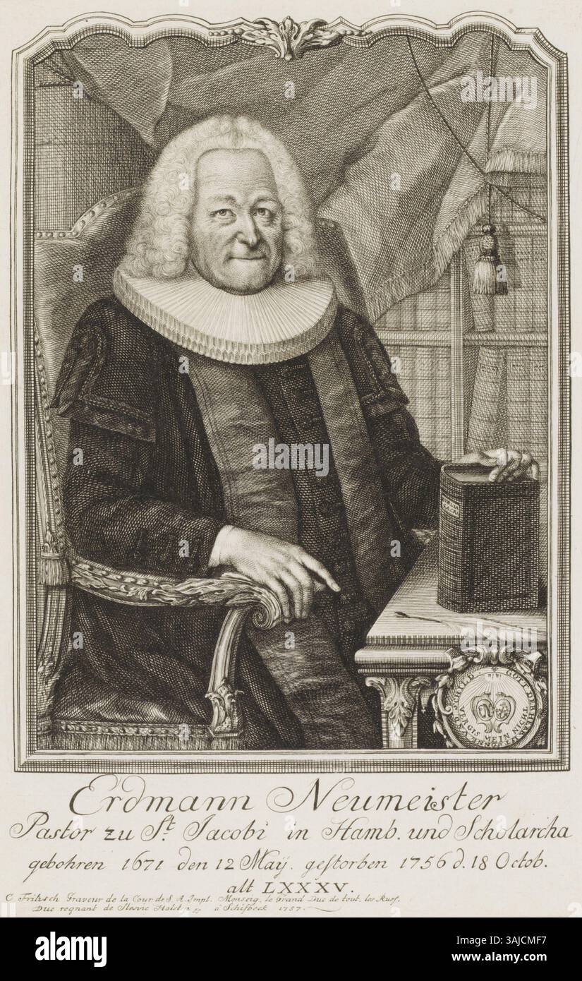 Portrait of Erdmann Neumeister, created in 1757 by Christian Fritzsch ...