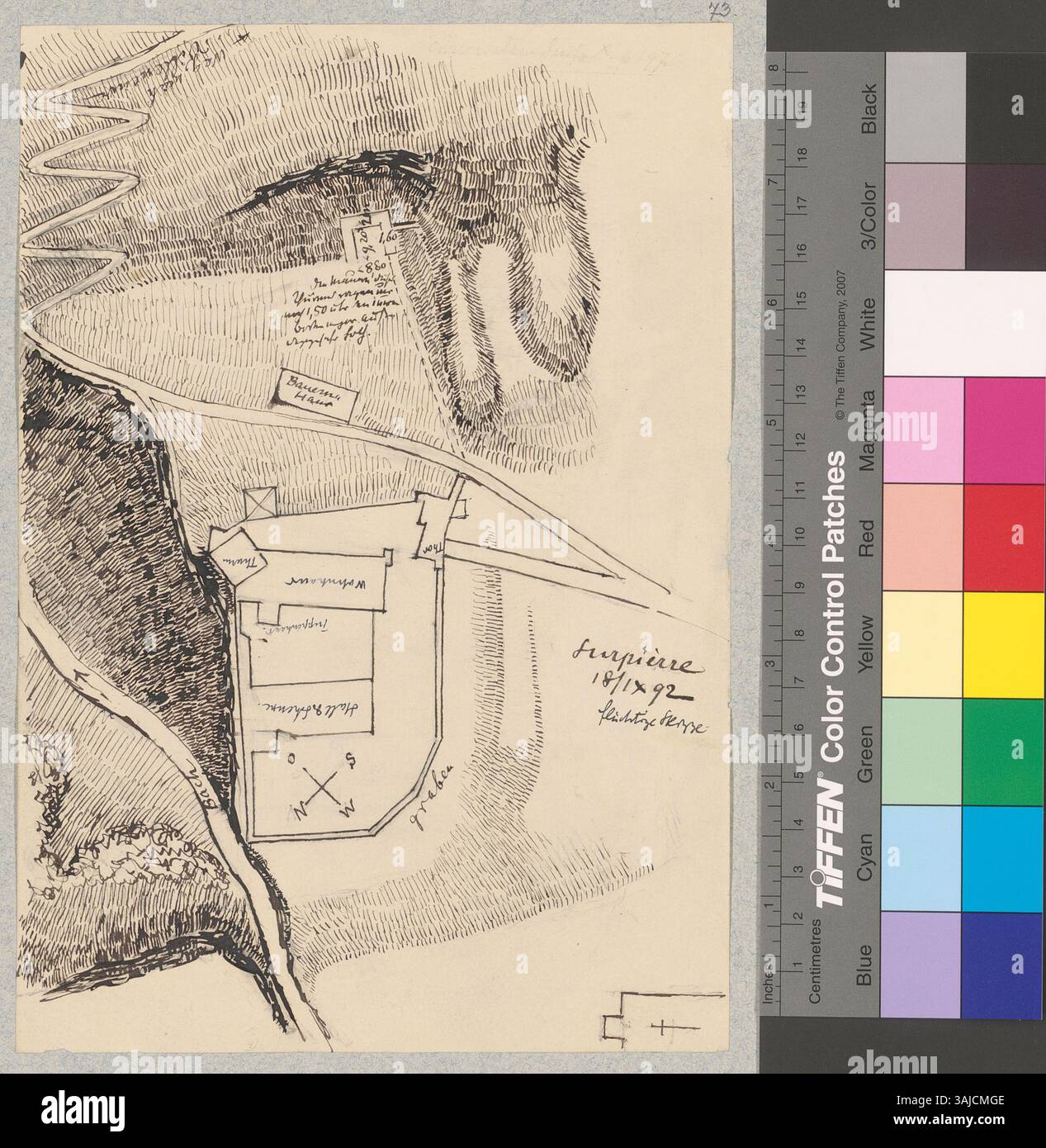 Depicts the floor plan of Surpierre Castle, a historical site located ...