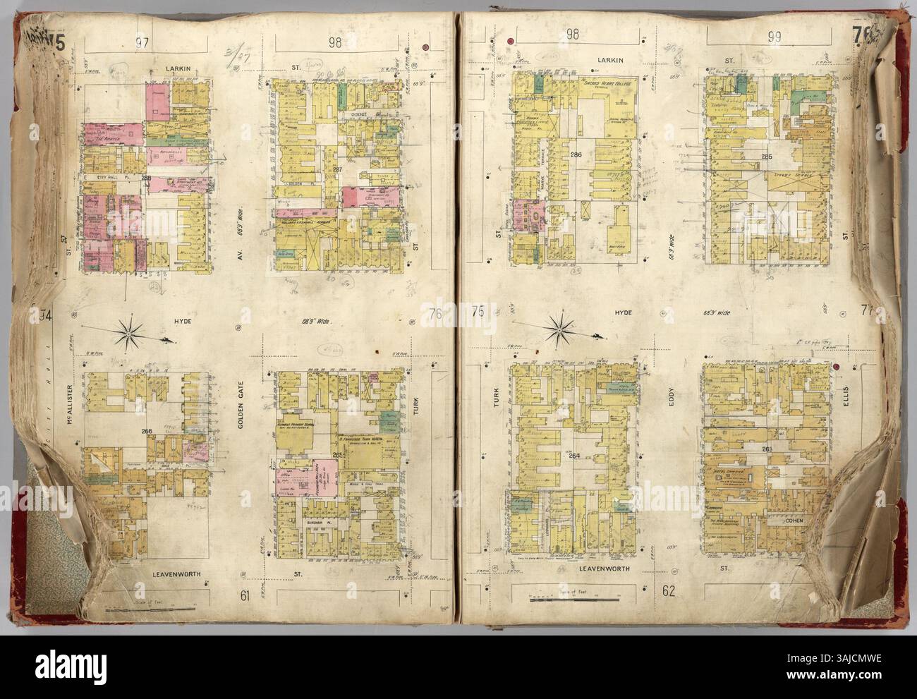 The 1905 San Francisco Sanborn Insurance Map Atlas provides color-coded ...